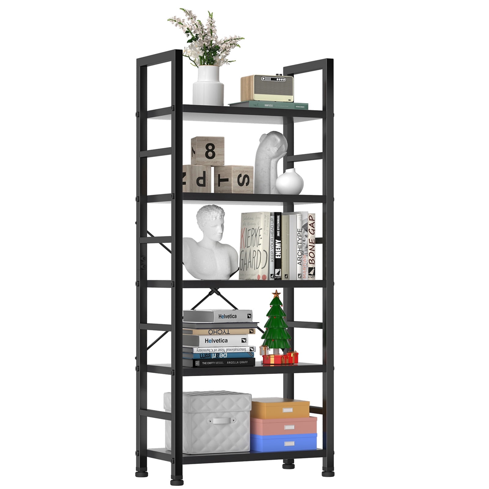 JONPONY 5 Tier Bookshelf, Modern Tall Bookcase Storage Organizer for ...