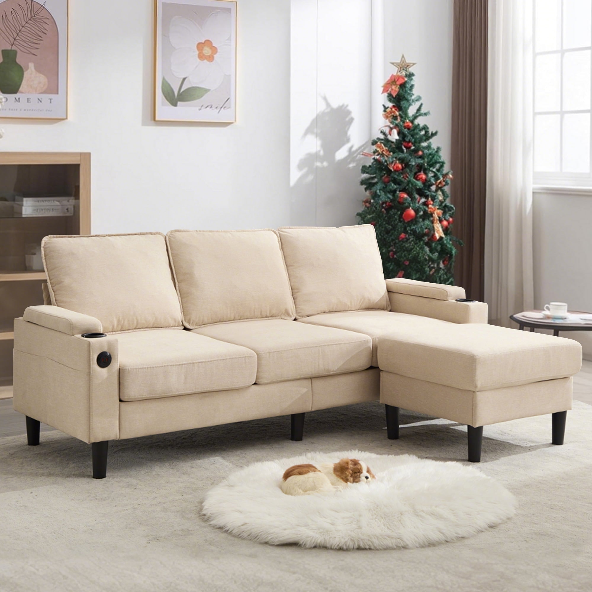 JONPONY 68.5" 3-seat combo sofa with storage ottoman for living room ...