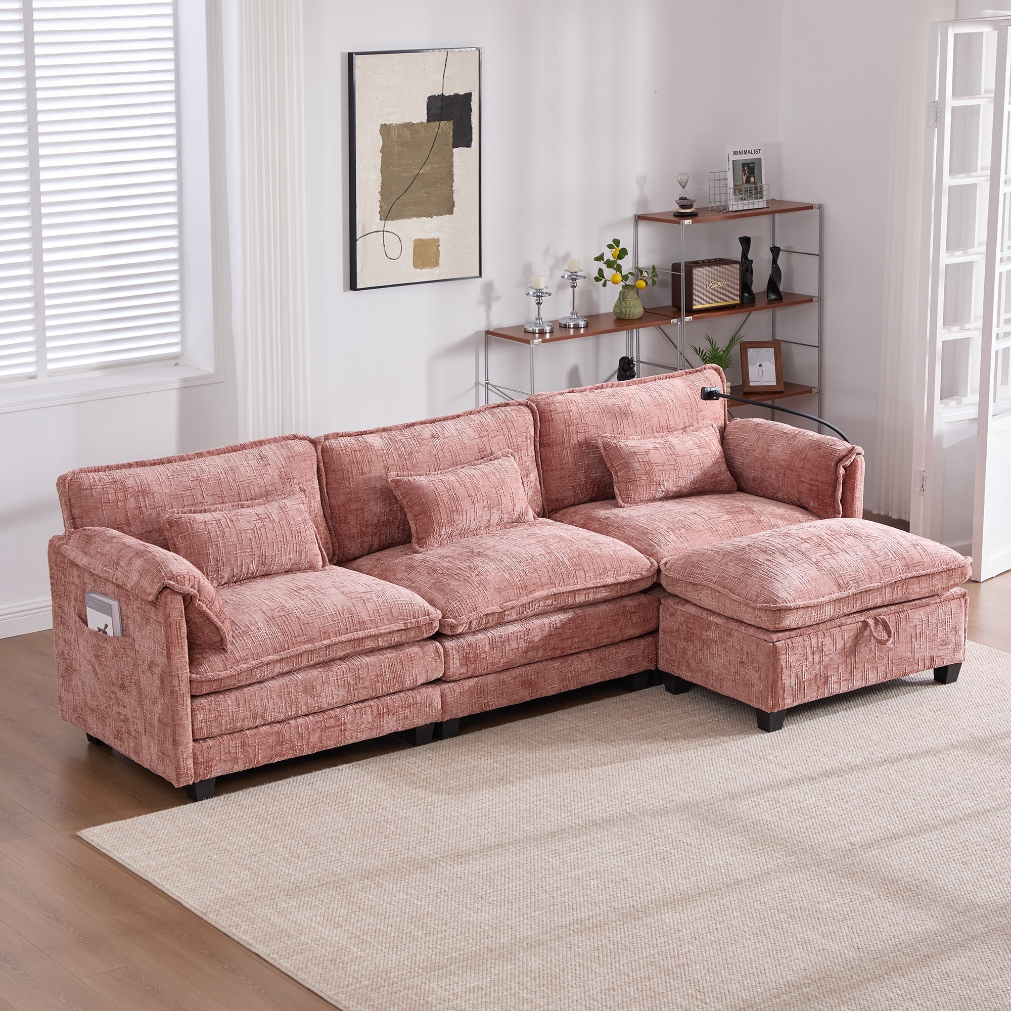 JONPONY 109.84" L Shaped Cloud Couch,Oversized 3 Seats Sectional Sofa,Sleeper Convertible ...