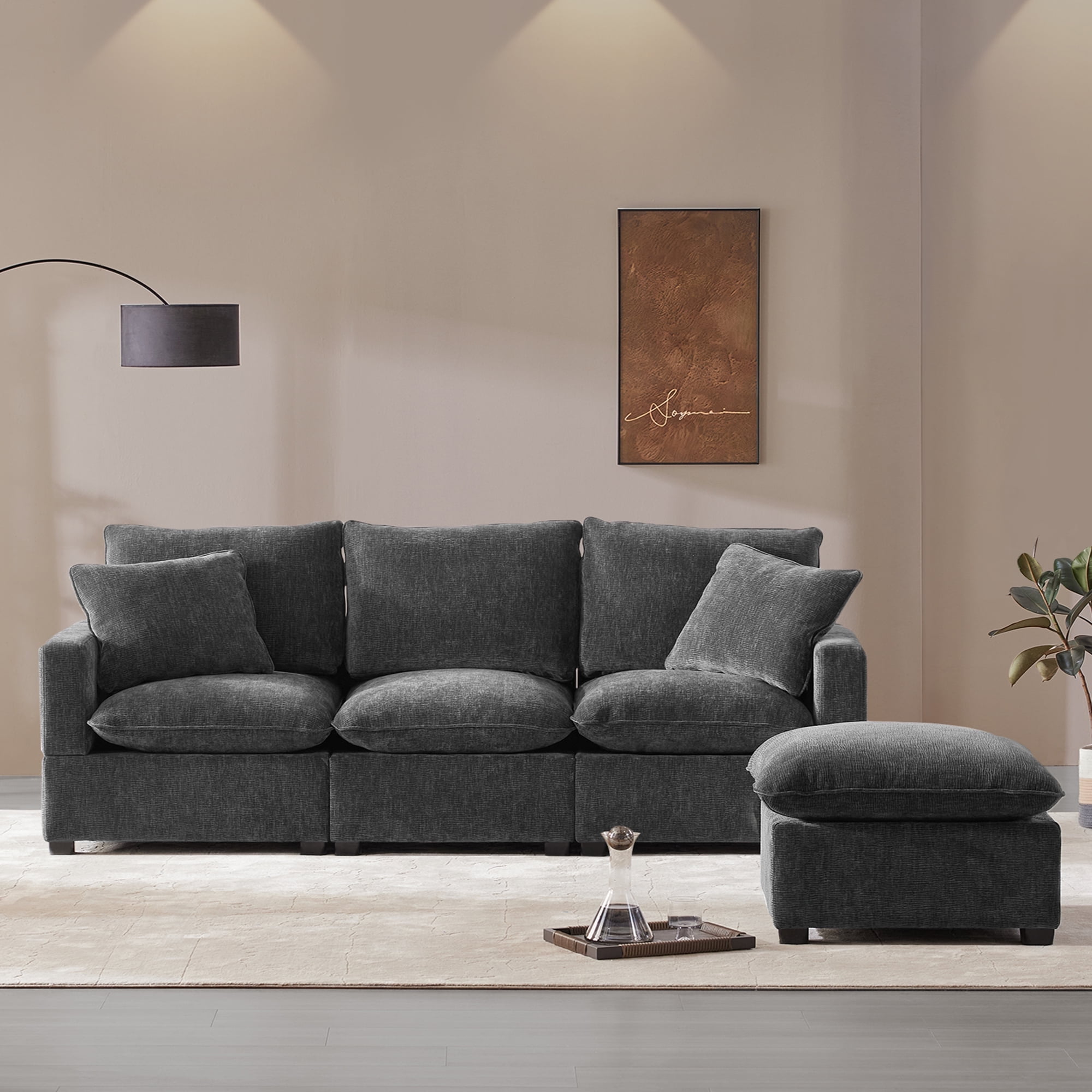 JONPONY 84*57" Modern Modular Sofa, 4 Seat Chenille Sectional Couch Set ...