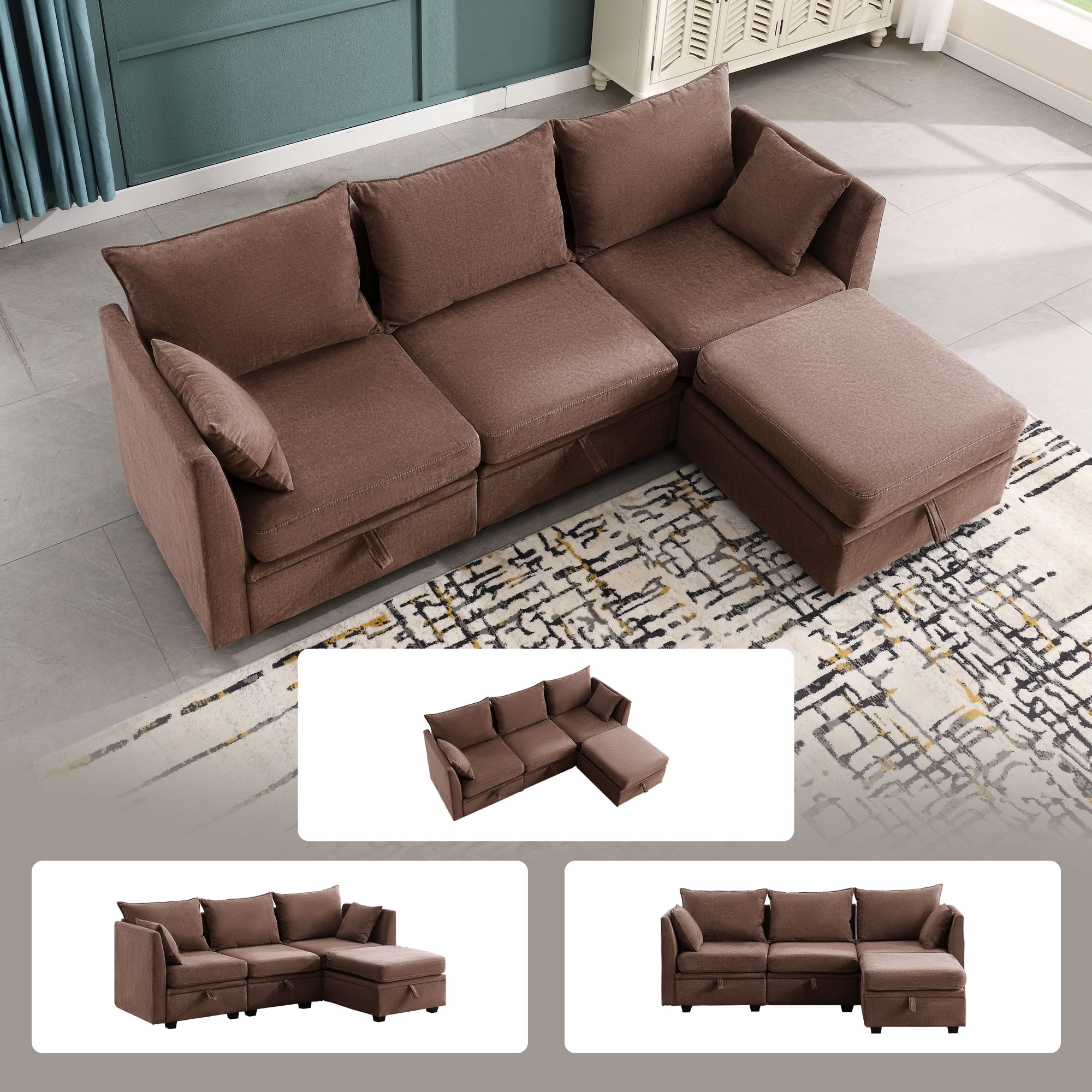 JONPONY 84.84" Modular Couches and Sofas Sectional with Storage ...