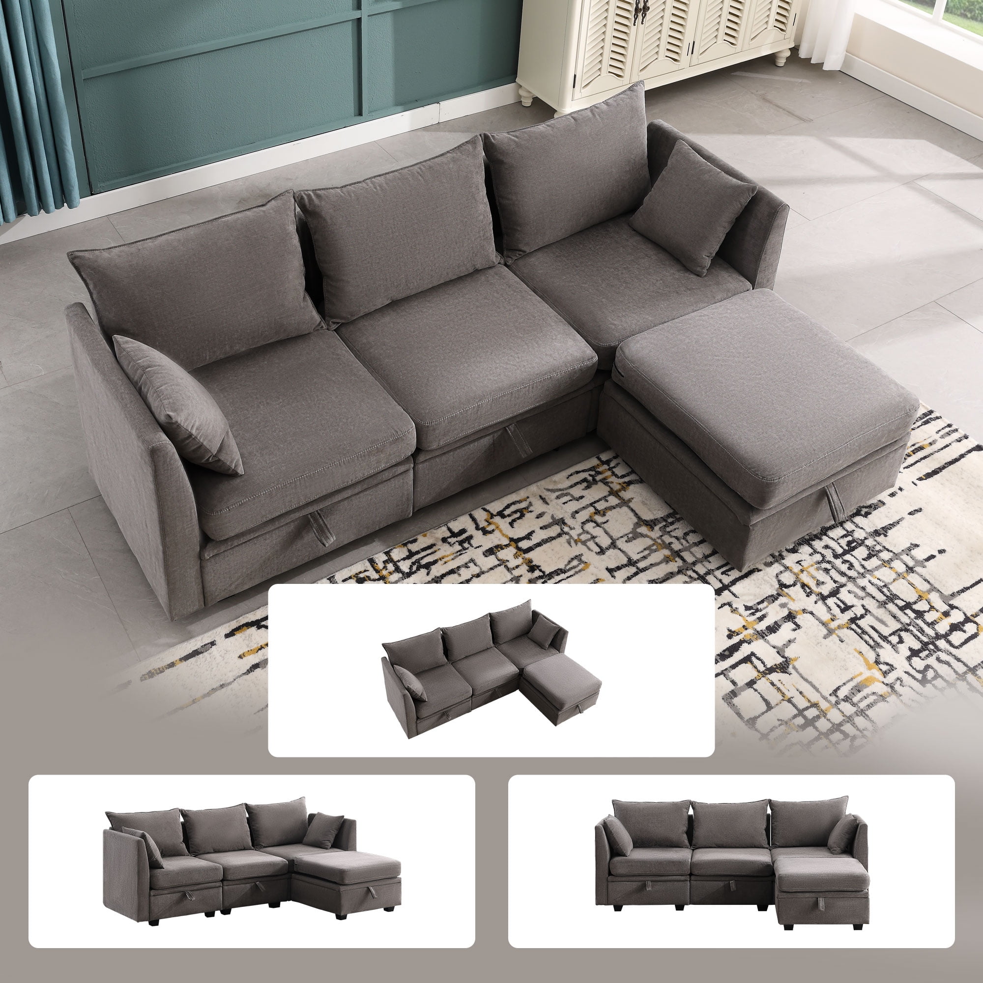 JONPONY 84.84" Modular Couches and Sofas Sectional with Storage ...