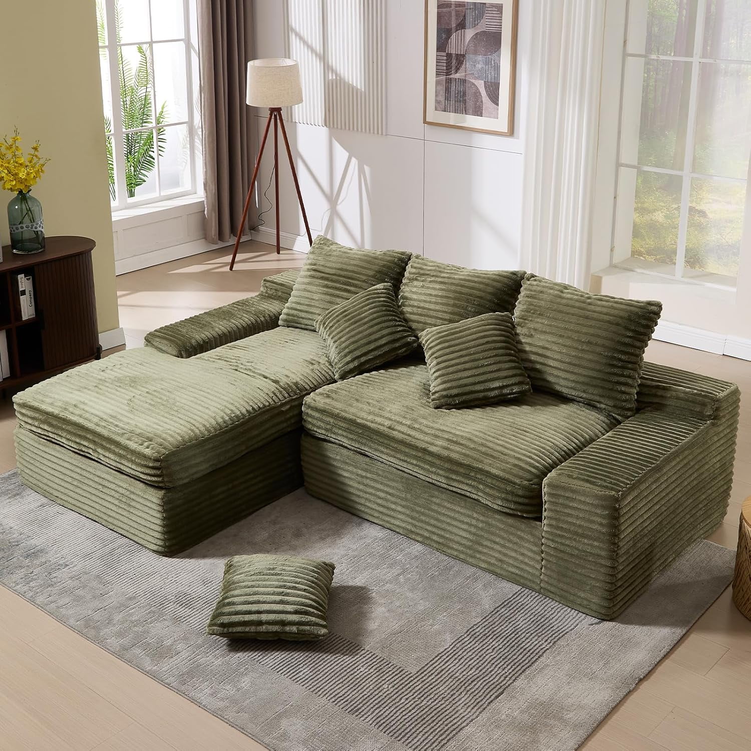 JONPONY 98.81" L shape Cloud Sectional Compressed Sofa with Double ...