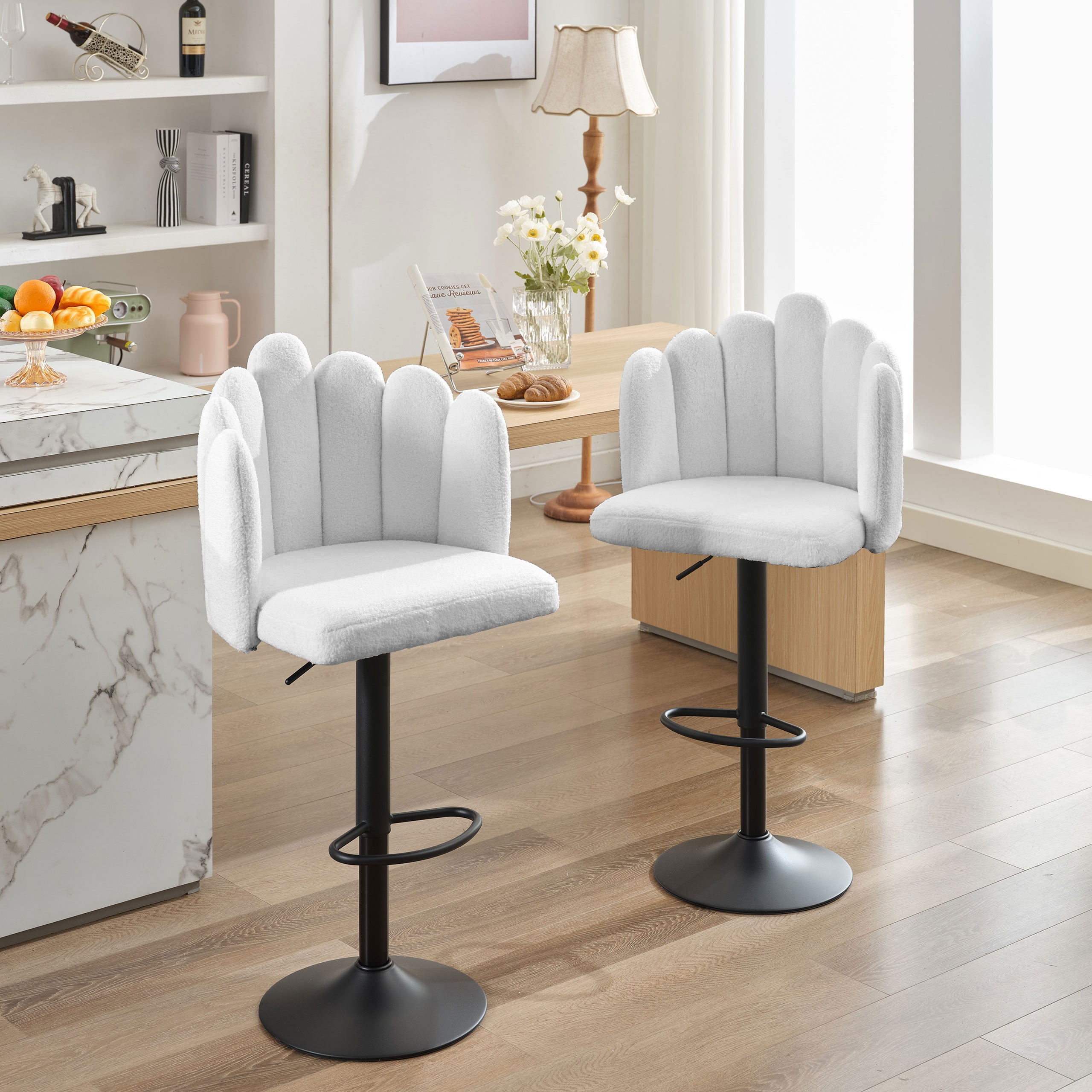 JONPONY Set of 2 Swivel Bar Stools, Counter Height, Low Back, Kitchen ...