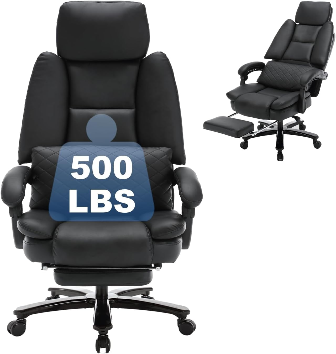 JONPONY Big and Tall 500lbs Reclining Office Desk Chair, Oversized ...