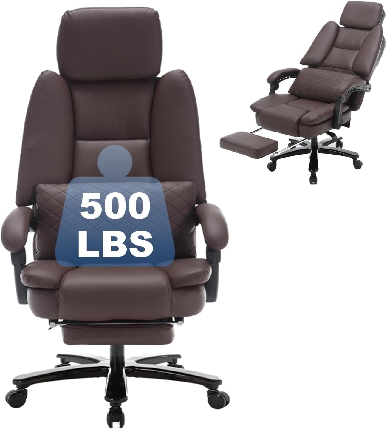 JONPONY Big and Tall 500lbs Reclining Office Desk Chair, Oversized ...