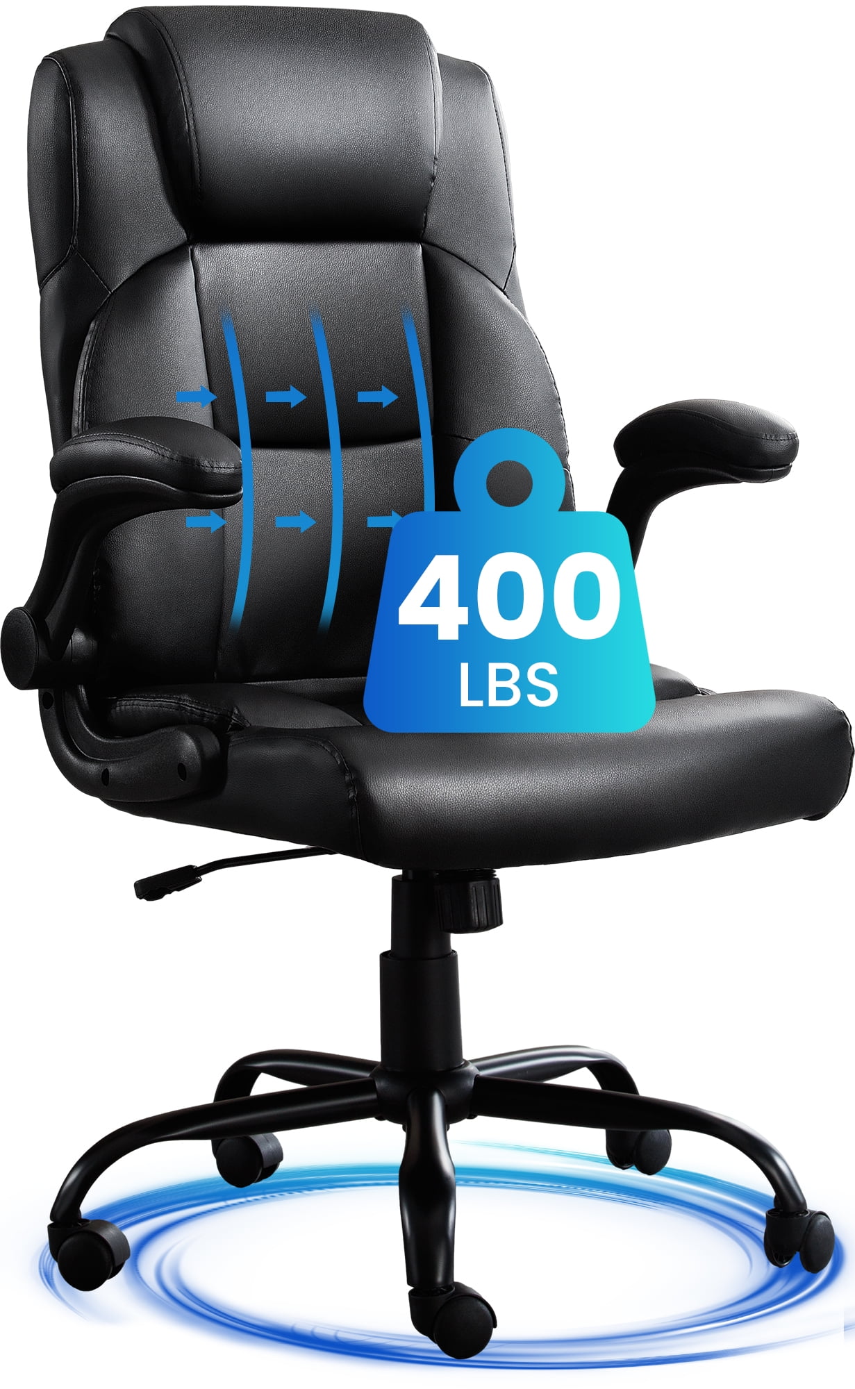 JONPONY Big and Tall Office Chair 400LBS Wide Seat Ergonomic Computer Desk Chair High Back Executive Leather Chair Adjustable Task Chair Lumbar Back Support 8 Hours Heavy Duty Design Dark Black Walmar...