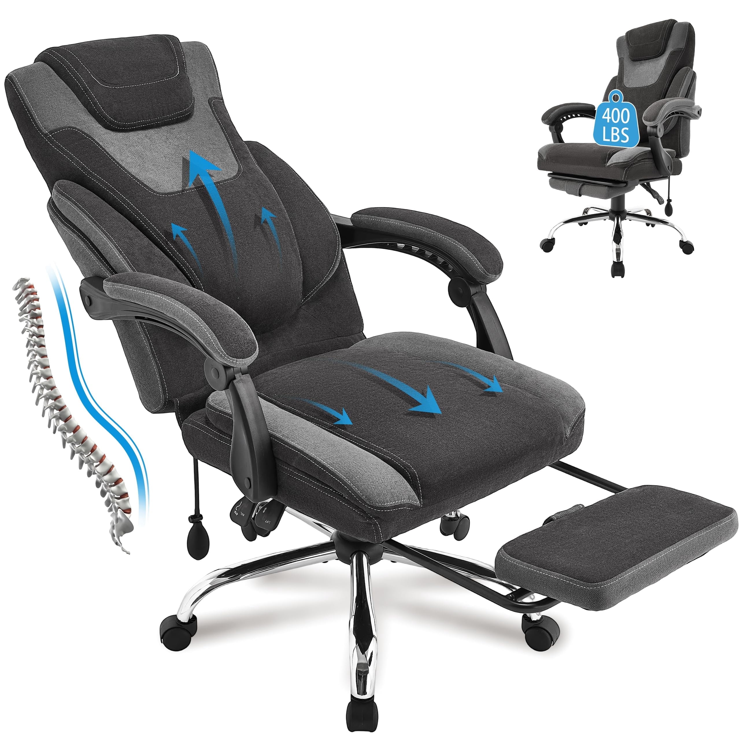 JONPONY Big and Tall Office Chair 400lbs, Executive Reclining Office ...
