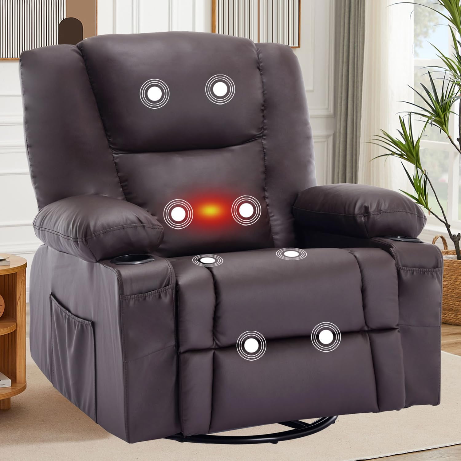JONPONY Brown Recliners,Massage Chair Recliner Manual Reclining Chair ...