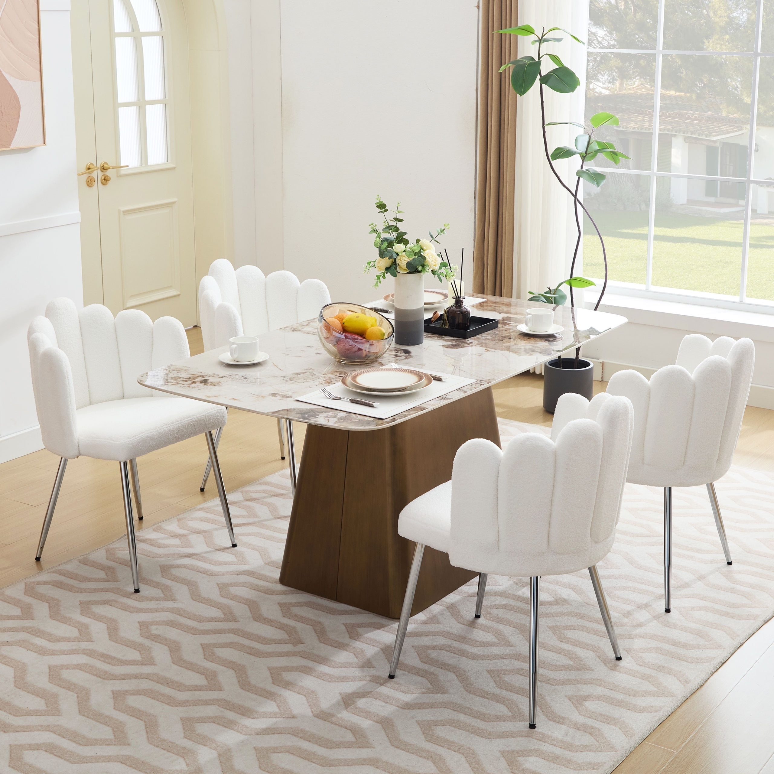 JONPONY Contemporary Velvet Dining Chairs, Set of 6, Beige, for Living ...