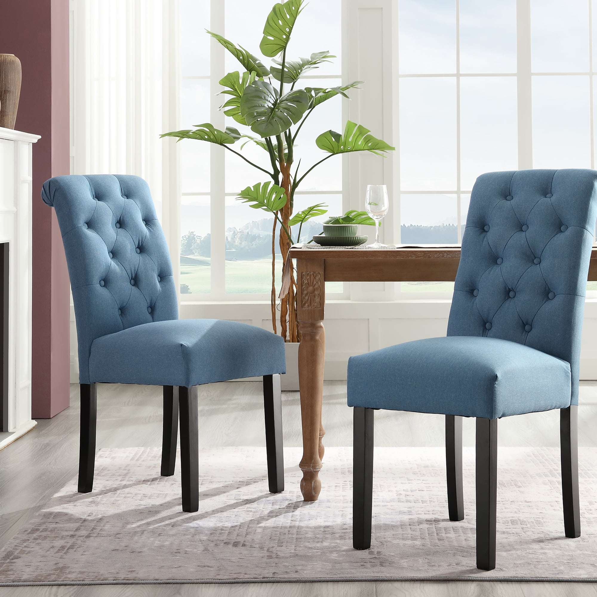 JONPONY Modern Back Dining Chairs Set of 2 - Upholstered Button Tufted ...