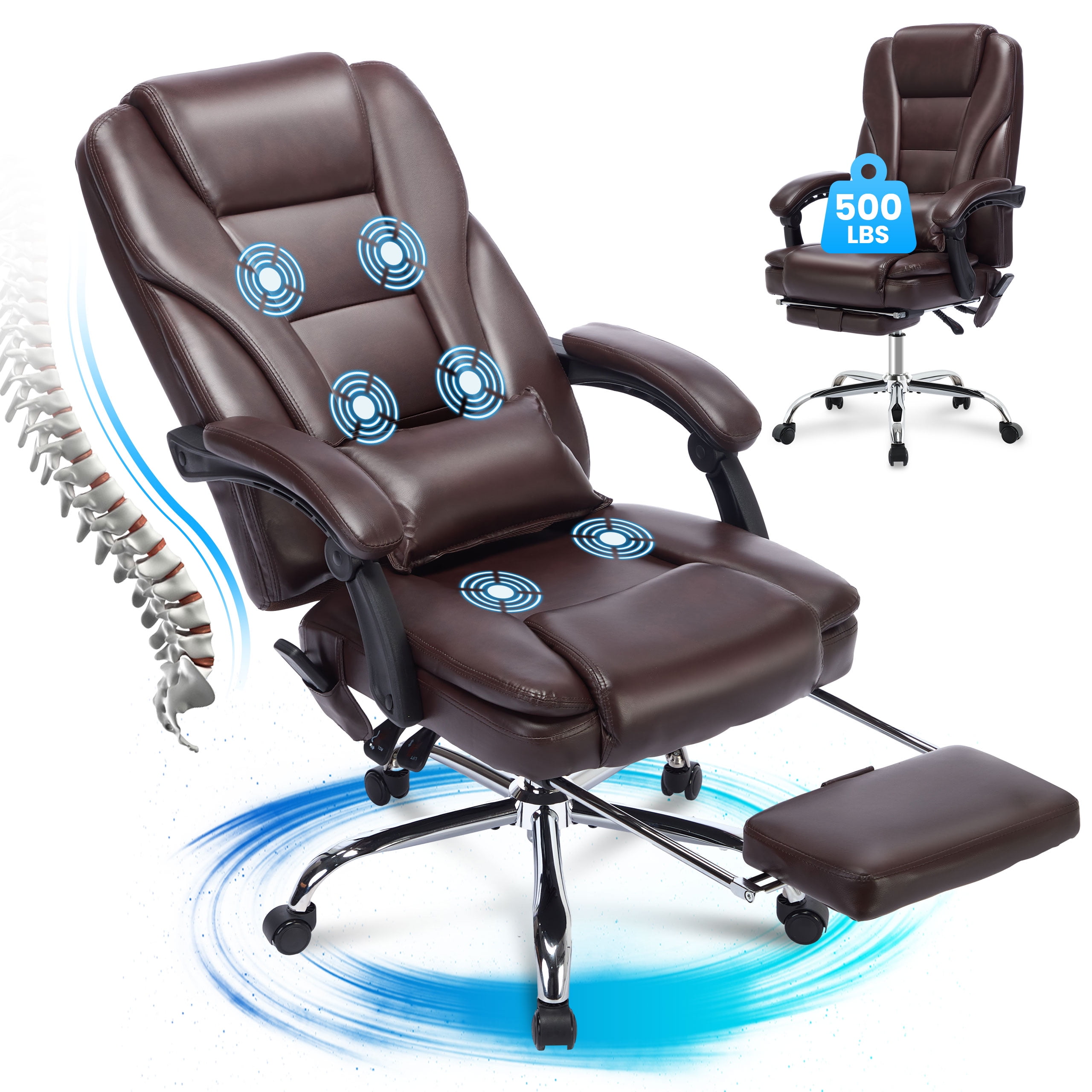 JONPONY Big and Tall Office Chair, 500LBS Reclining Chair with Massager ...