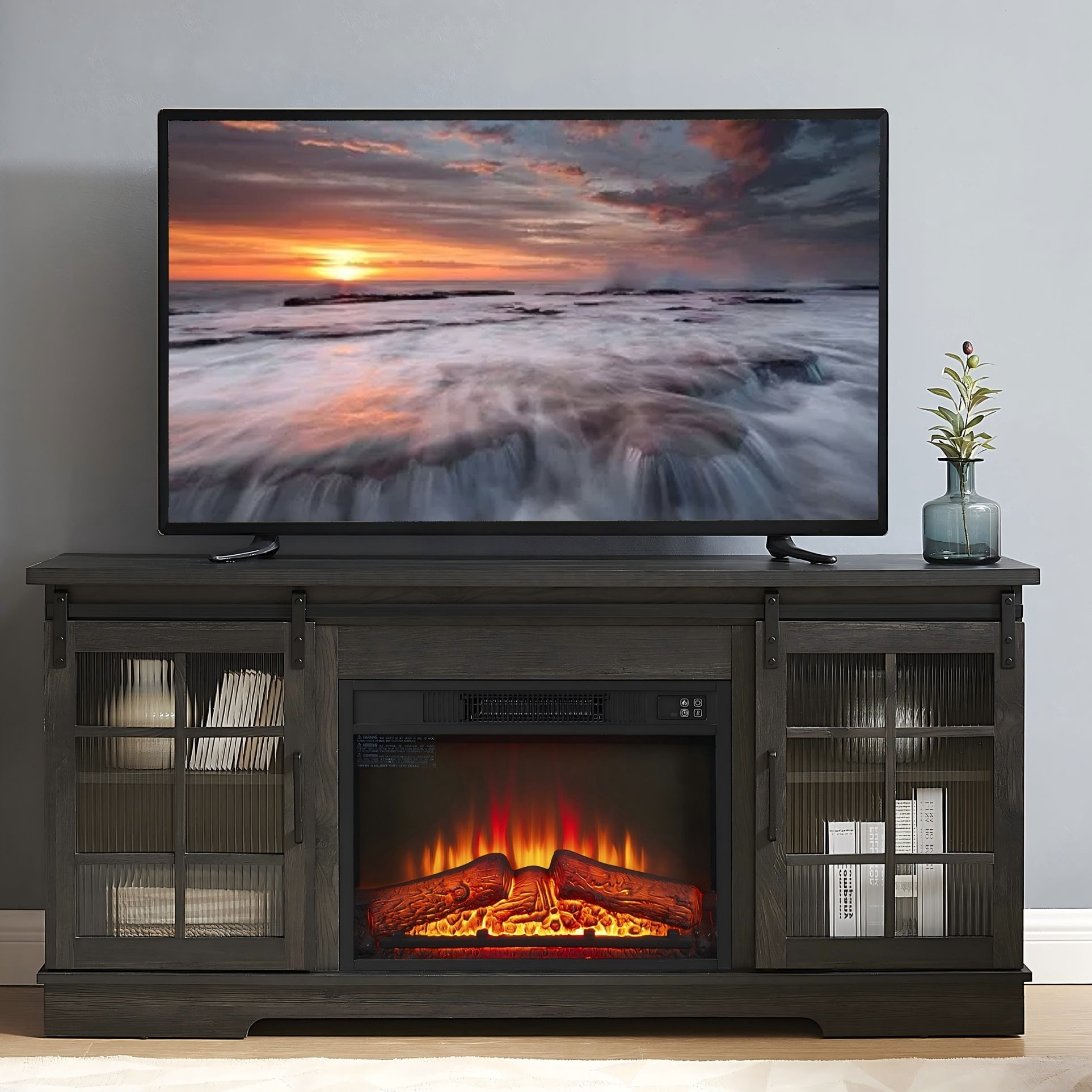 JONPONY Fireplace TV Stand for TVs up to 65'' ,Media Entertainment ...