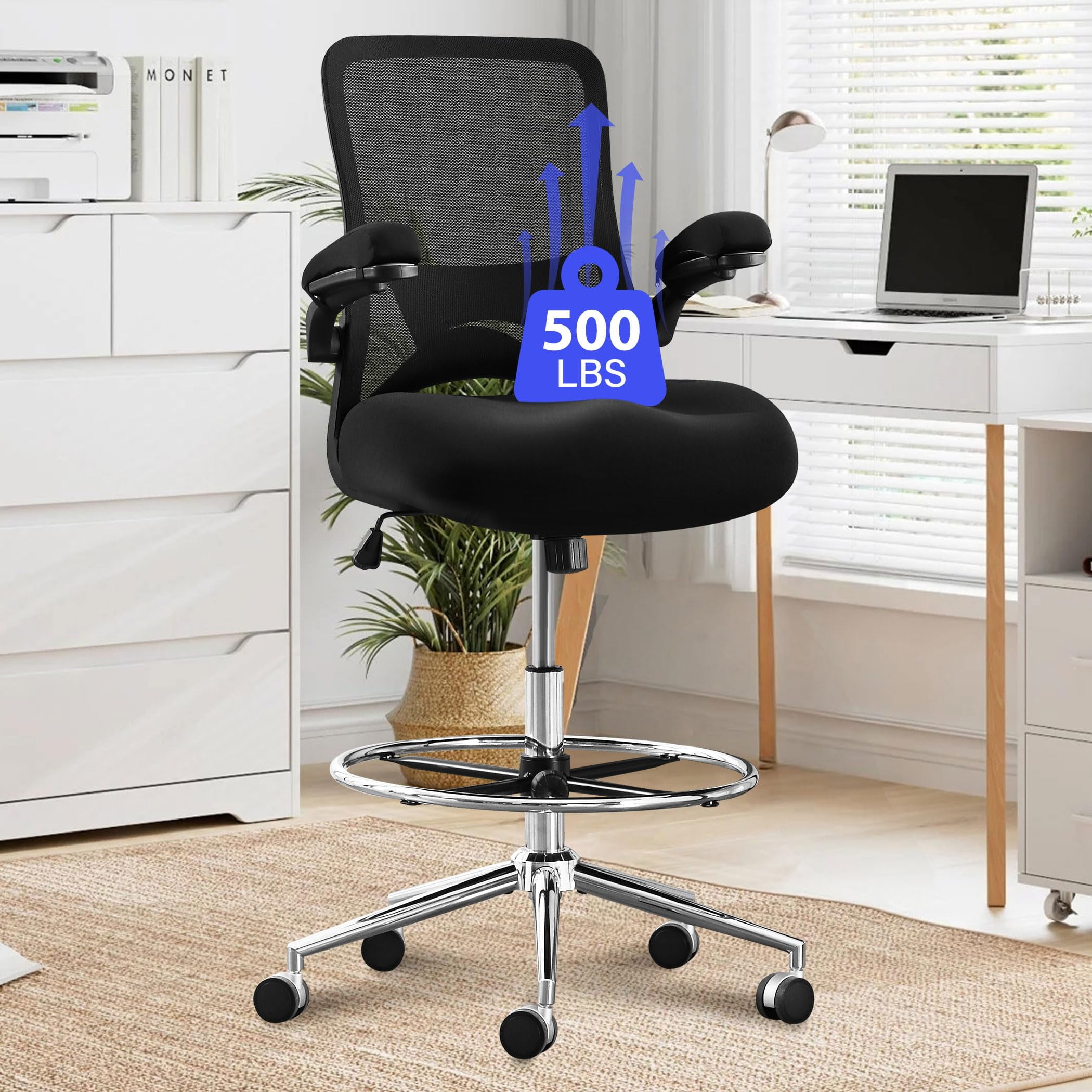JONPONY 500lbs Tall Drafting Chair for Standing Desk with Flip-up ...