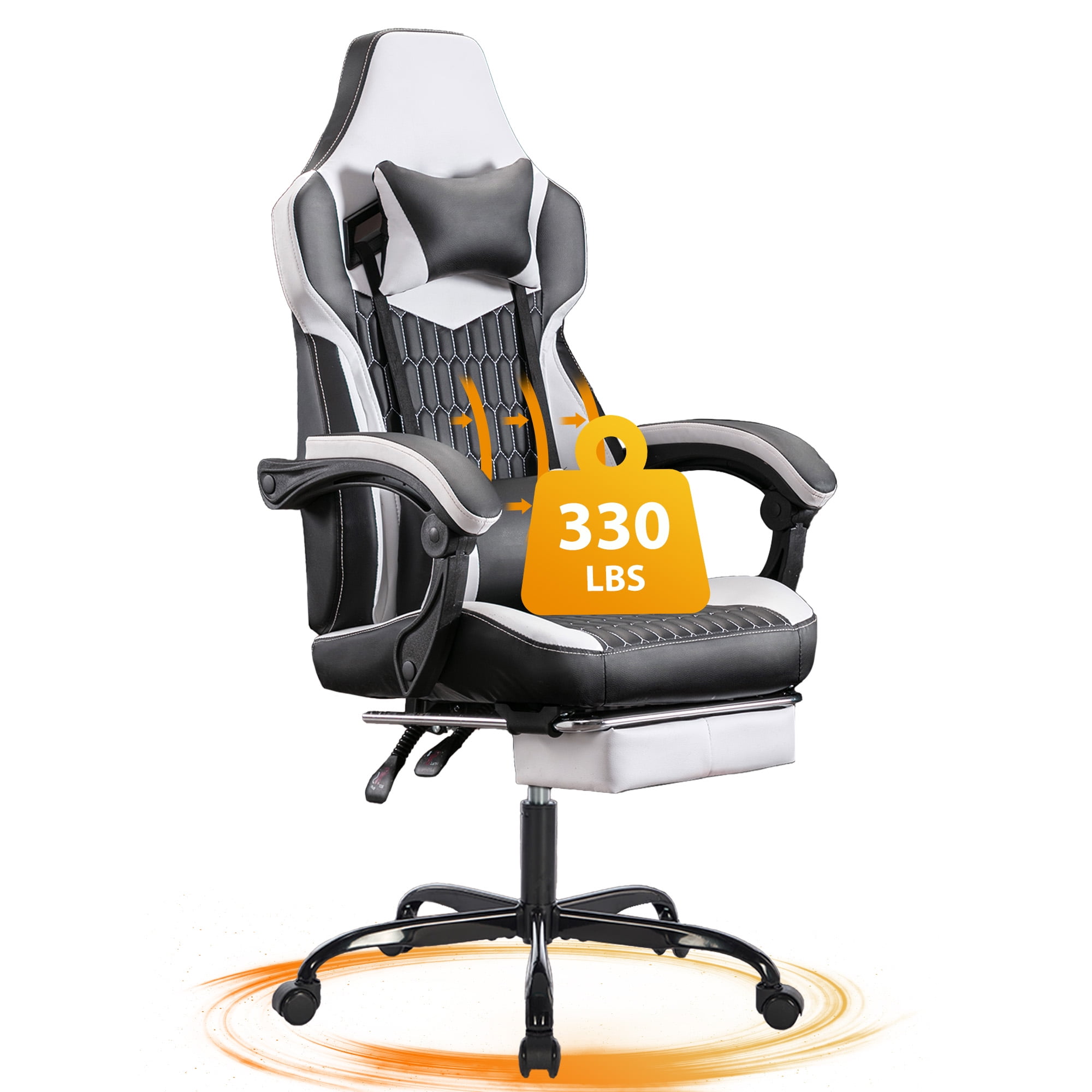 JONPONY Gaming Chair with Footrest, High Back Gaming Chairs PVC Leather ...