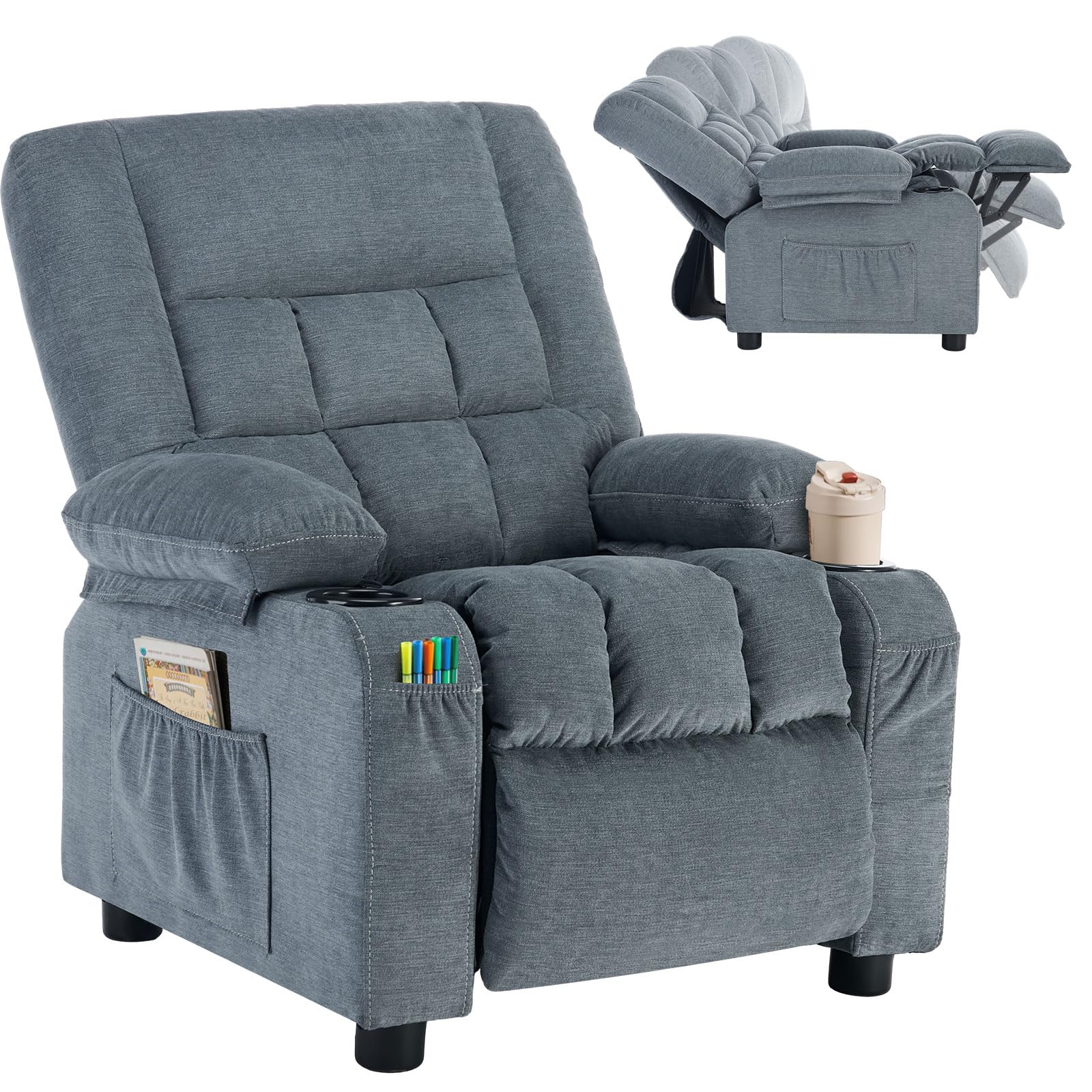 JONPONY Kids Recliner Chair， Push Back Toddler Recliner with Cup ...