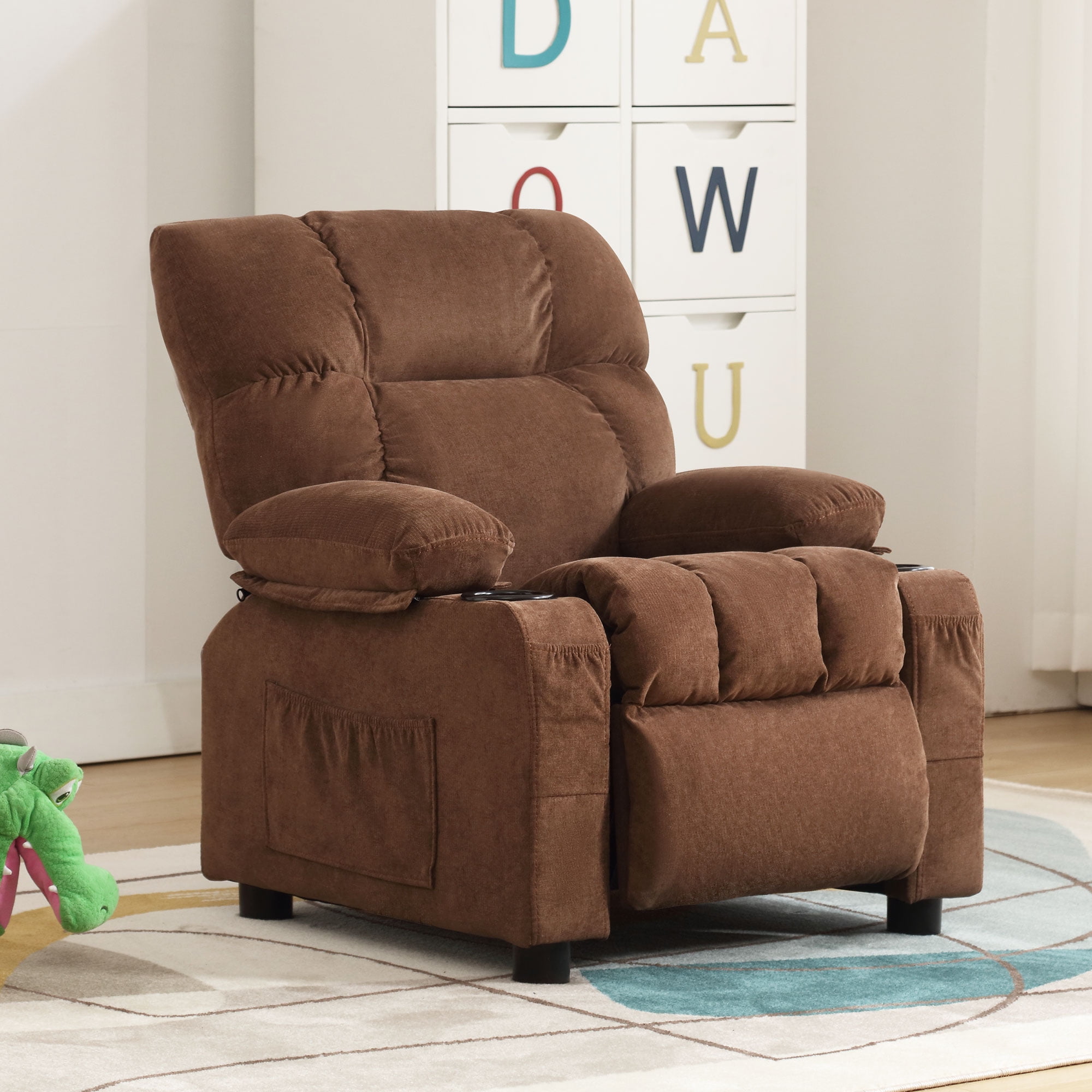 JONPONY Kids Recliner Chair,Push Back Toddler Recliner with Cup Holders ...