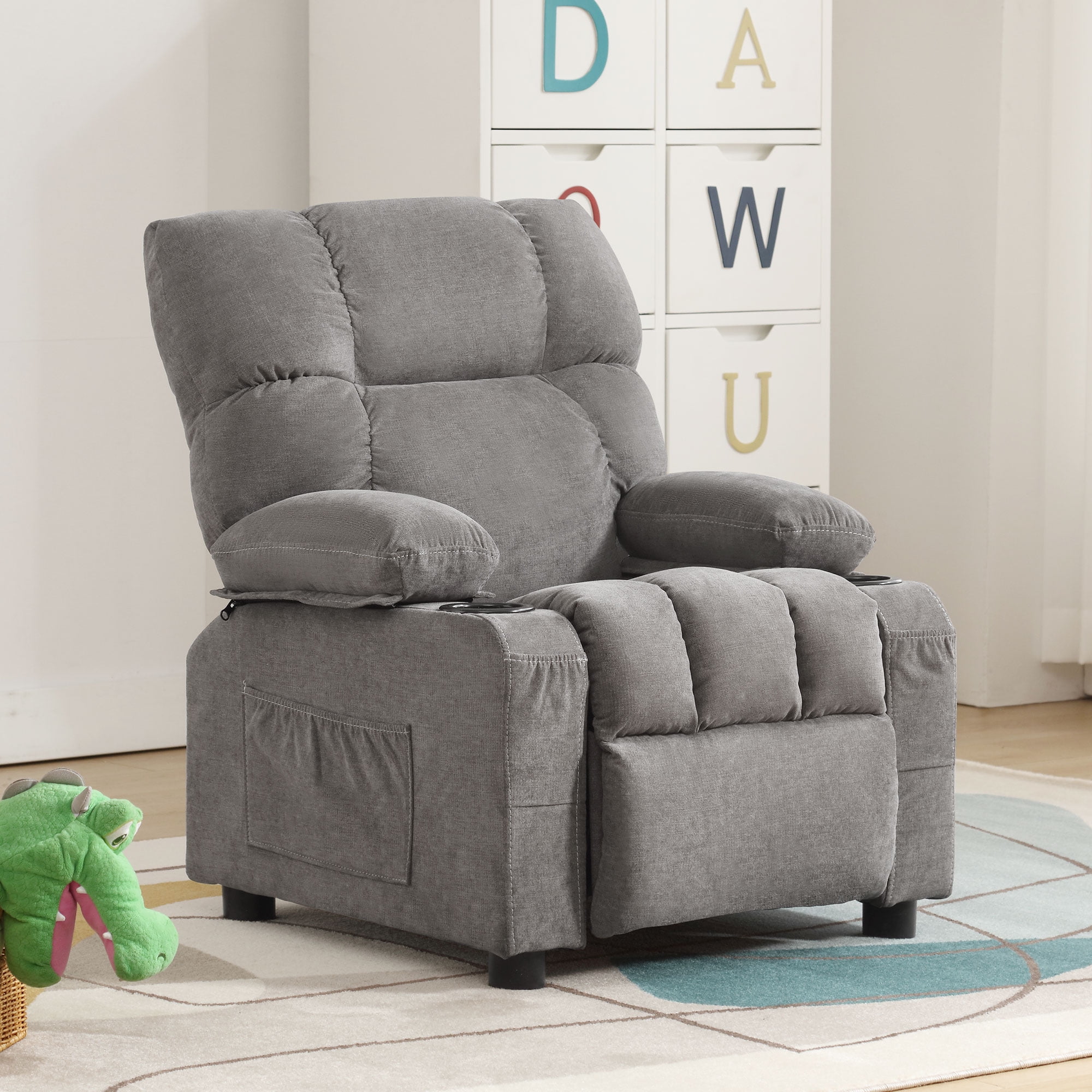 JONPONY Kids Recliner Chair,Push Back Toddler Recliner with Cup Holders ...