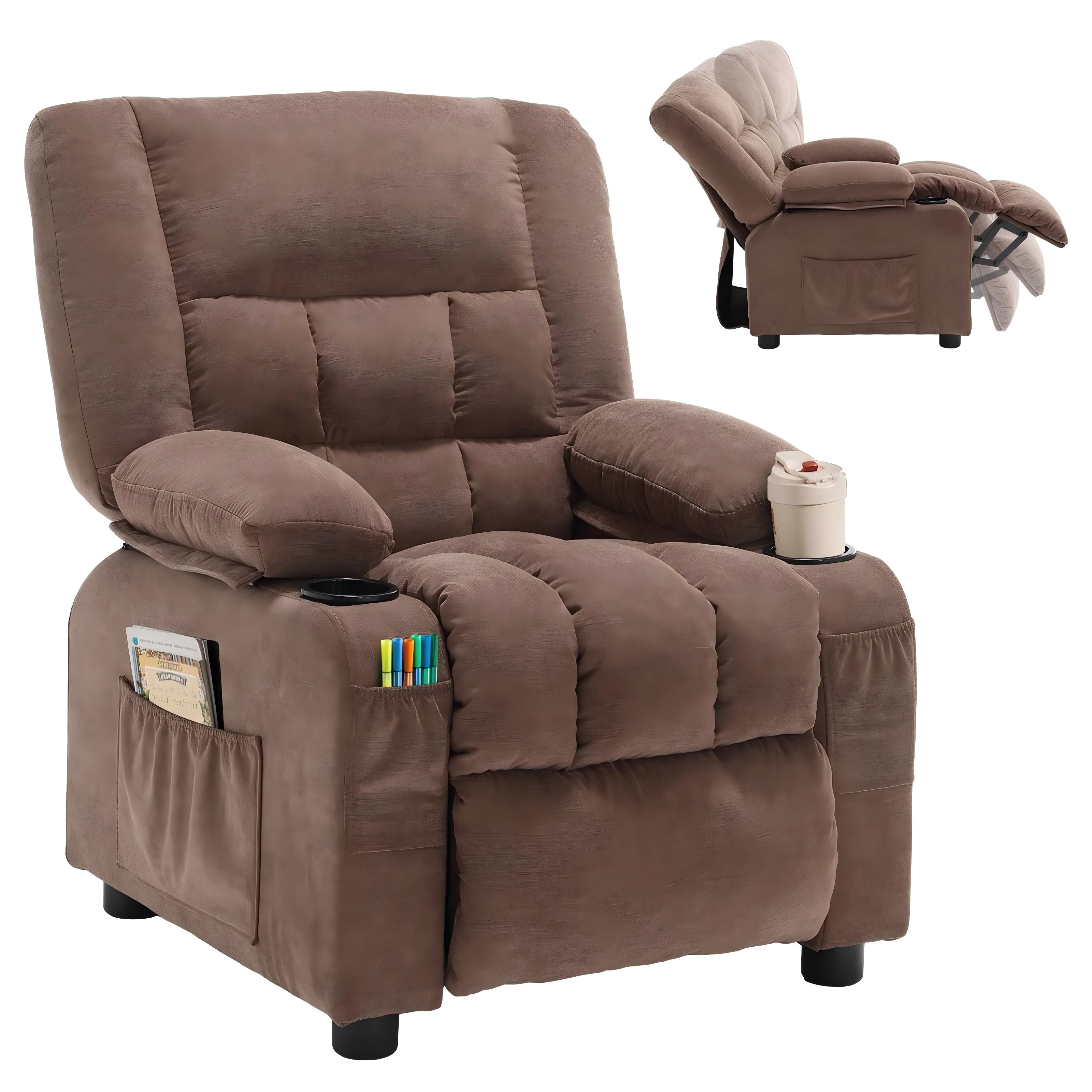 JONPONY Kids Recliner Chair,Push Back Toddler Recliner with Cup Holders ...