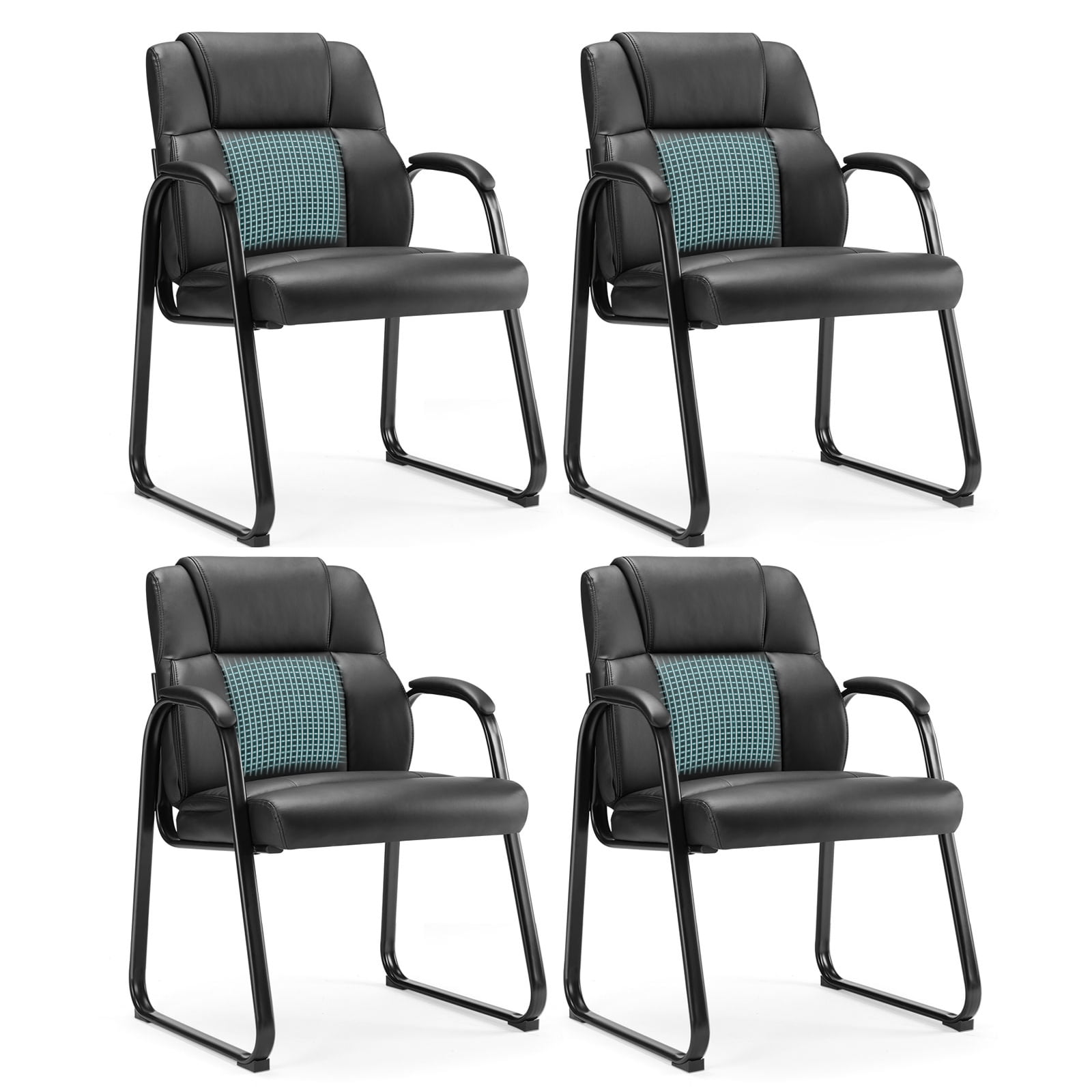 JONPONY Leather Office Guest Chair No Wheels, Comfy Padded Arms and ...