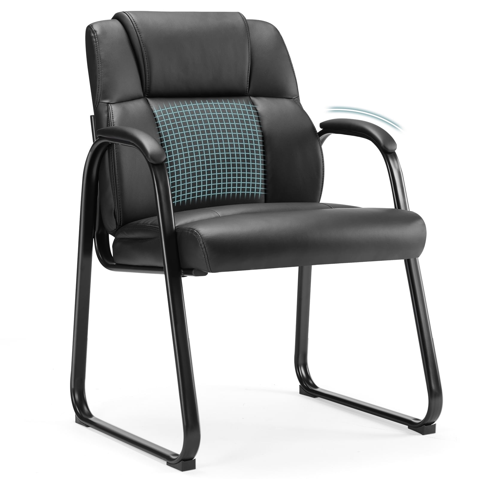 JONPONY Leather Office Guest Chair No Wheels, Comfy Padded Arms and ...