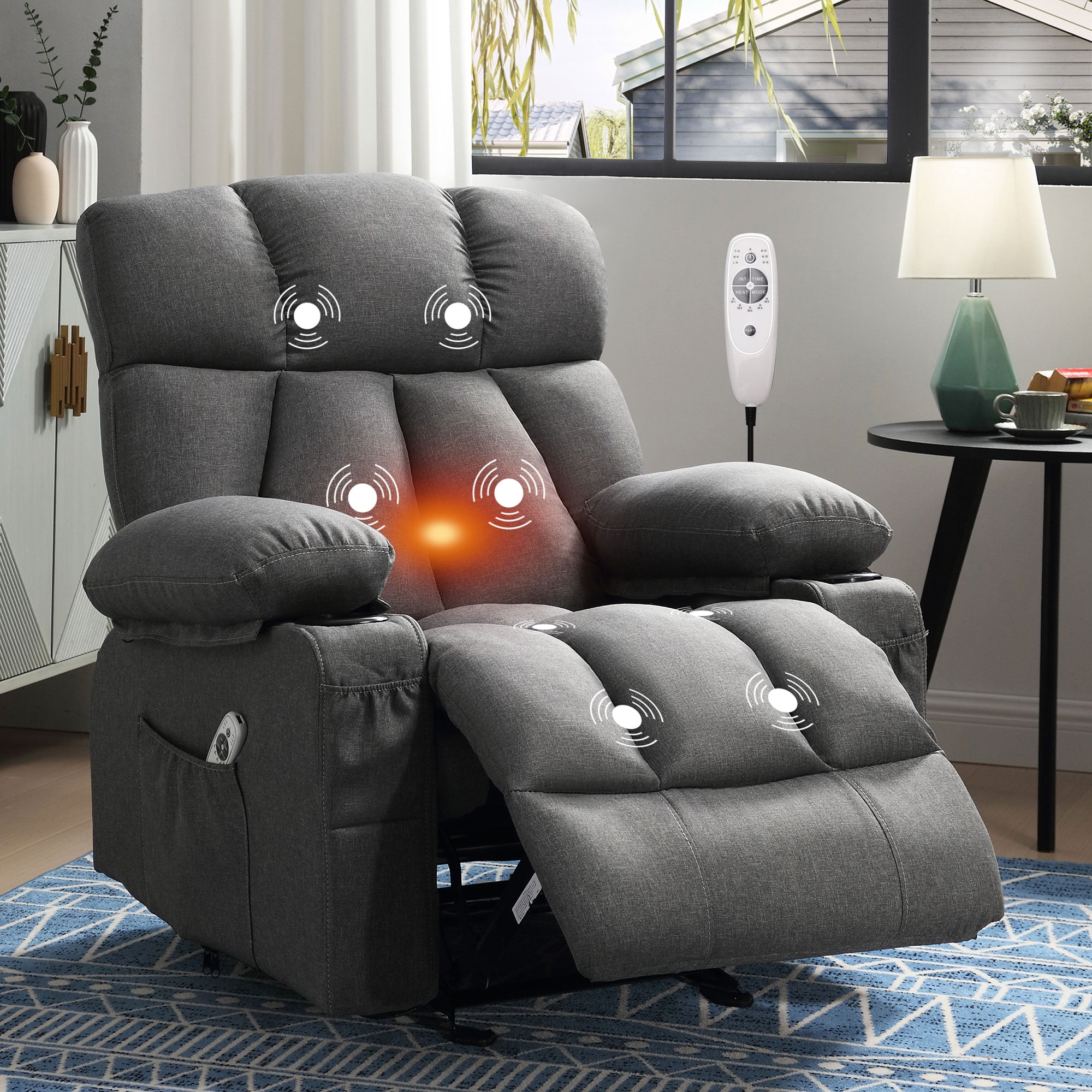 JONPONY Manual Recliner Chair with Heat Therapy and Massage Function ...