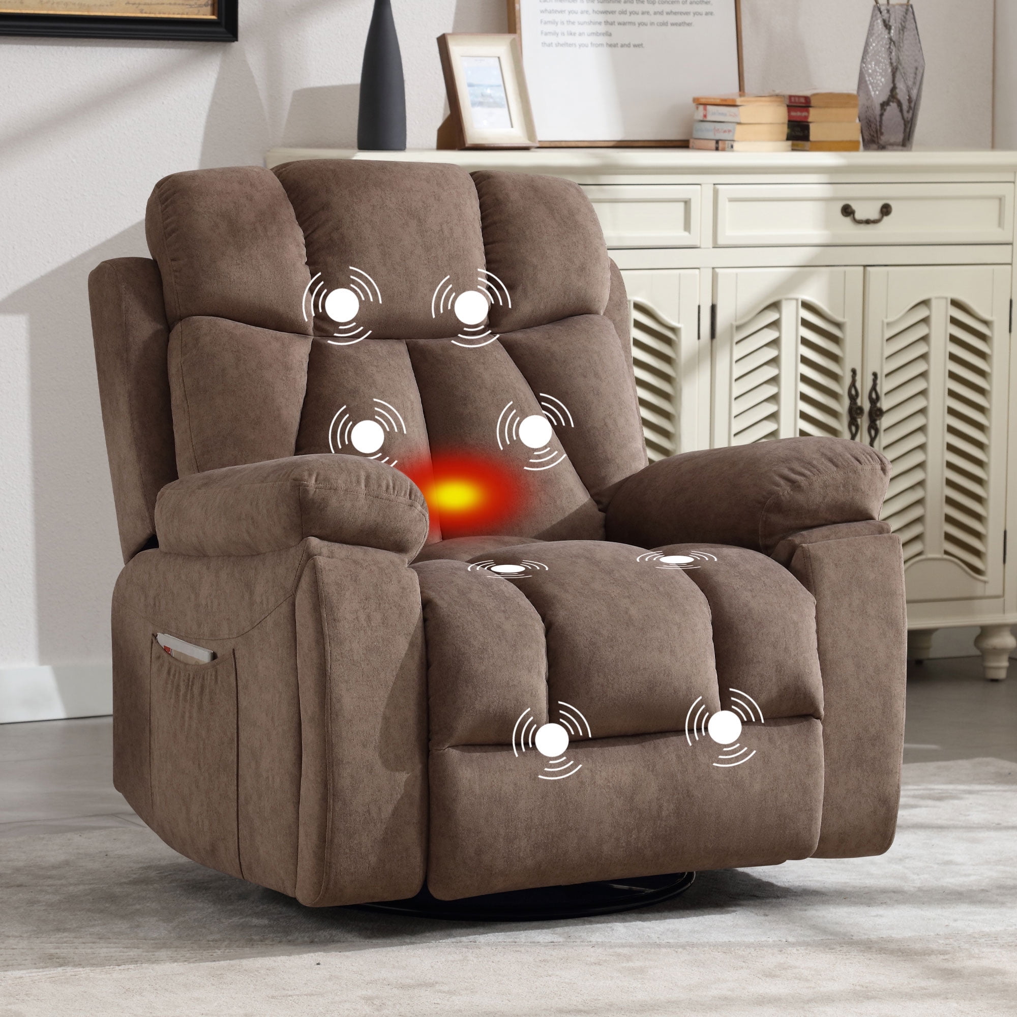JONPONY Swivel Vibrating Oversized Massage Rocker Recliner Chair with ...