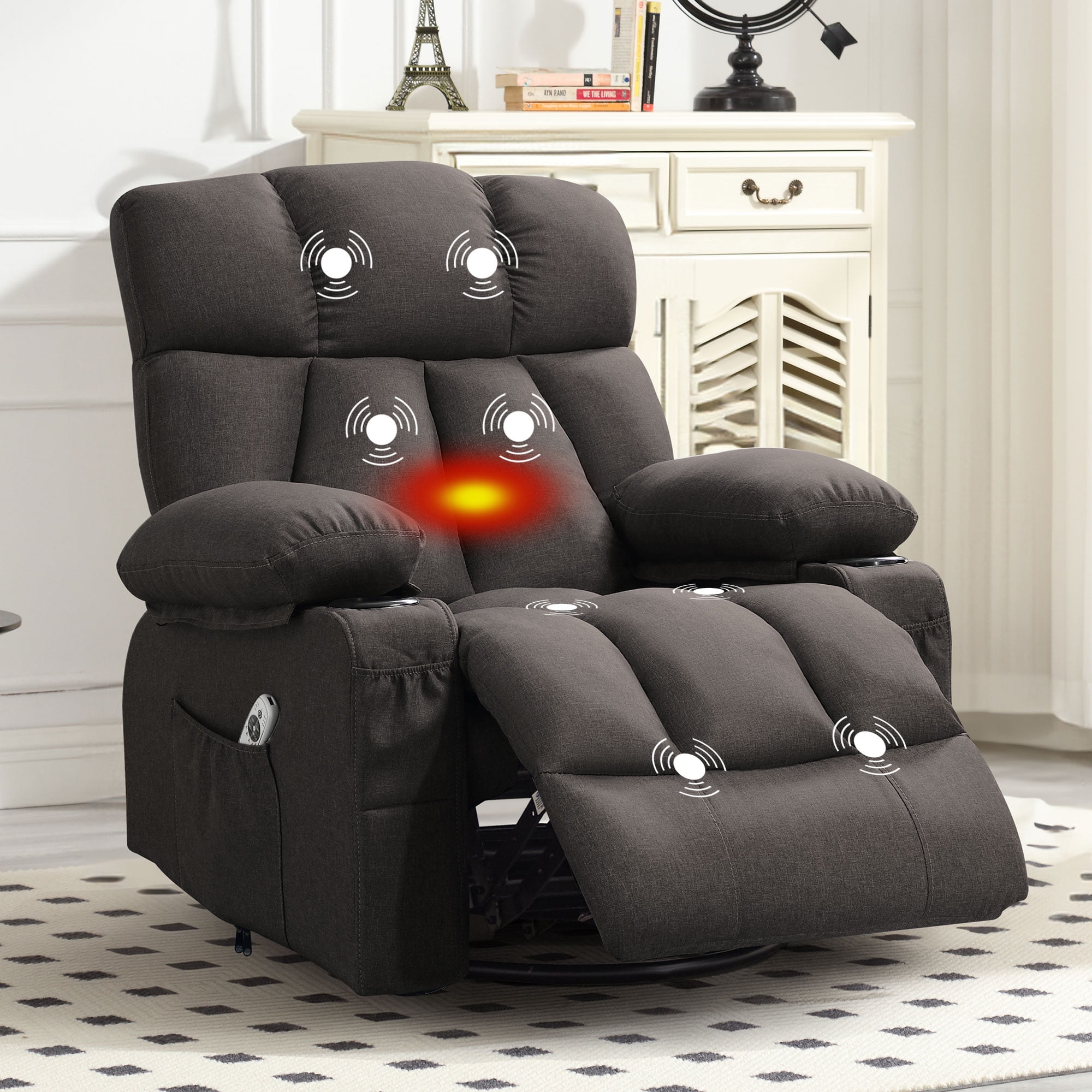 JONPONY Massage Rocker Recliner Chair, Heated Lounge Chair, Ergonomic ...