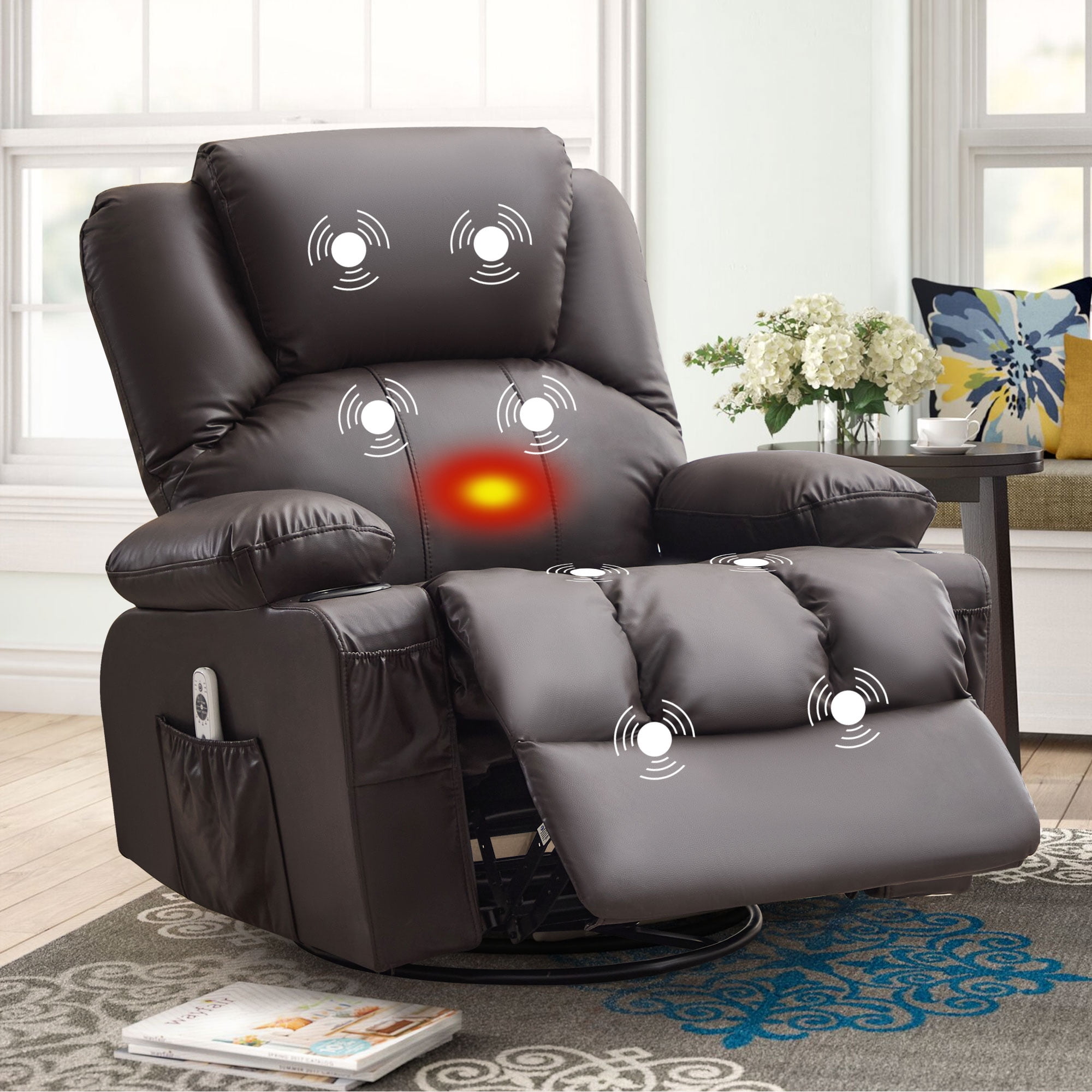 JONPONY Massage Swivel Rocker Recliner Chair with Vibration Massage and ...