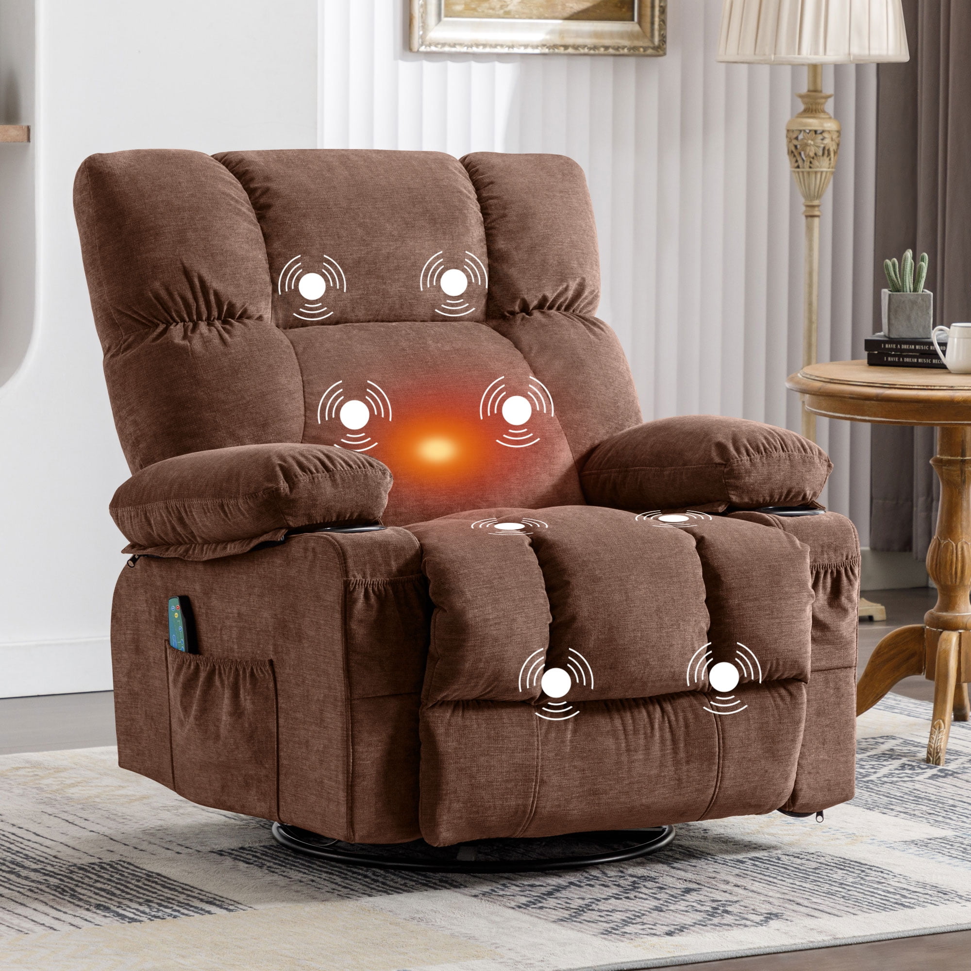 JONPONY Massage Swivel Rocker Recliner Chair with Vibration Massage and ...