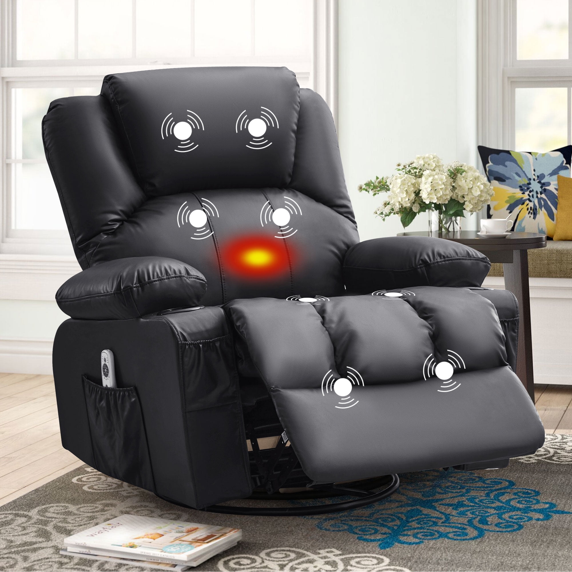 JONPONY Massage Swivel Rocker Recliner Chair with Vibration Massage and ...