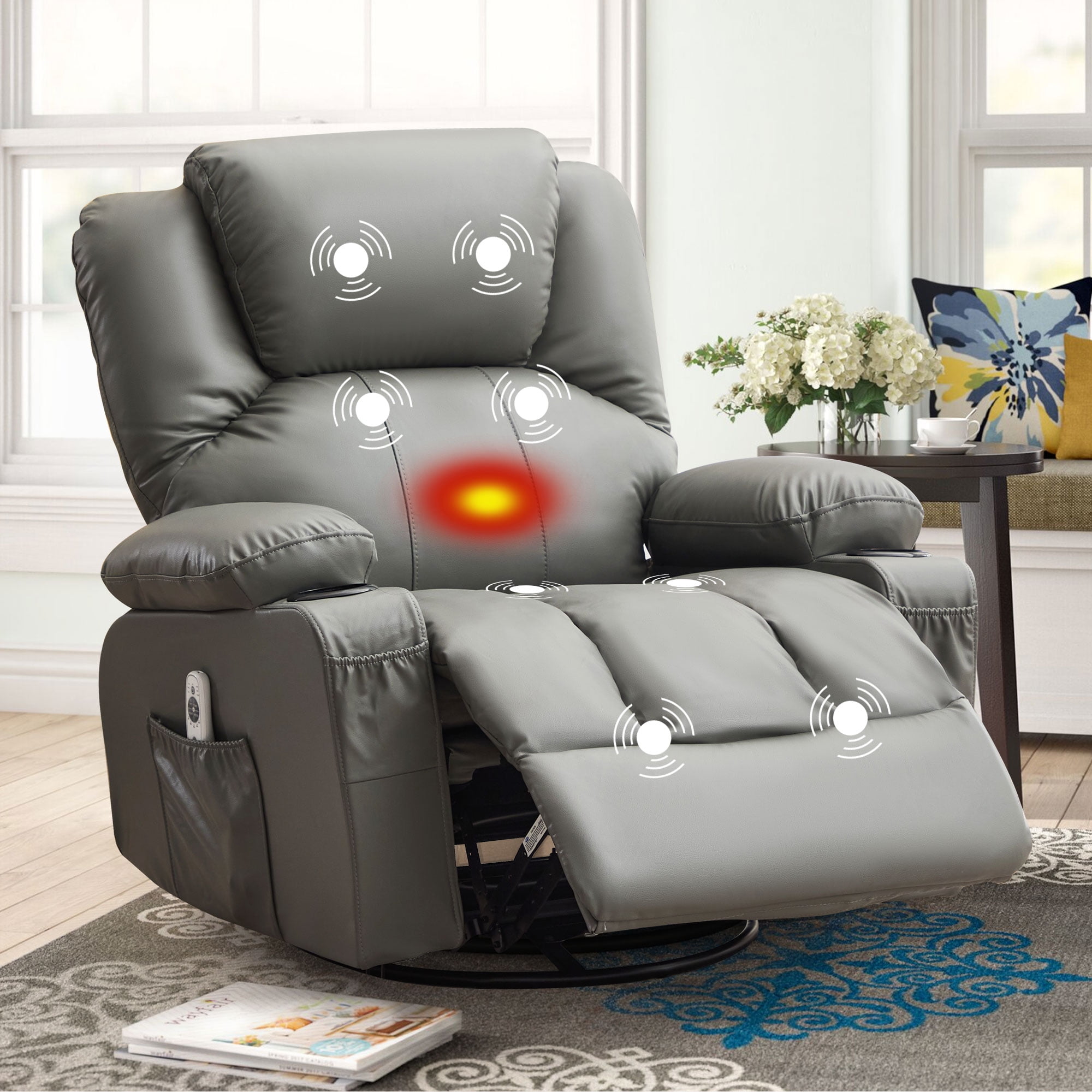 JONPONY Massage Swivel Rocker Recliner Chair with Vibration Massage and ...