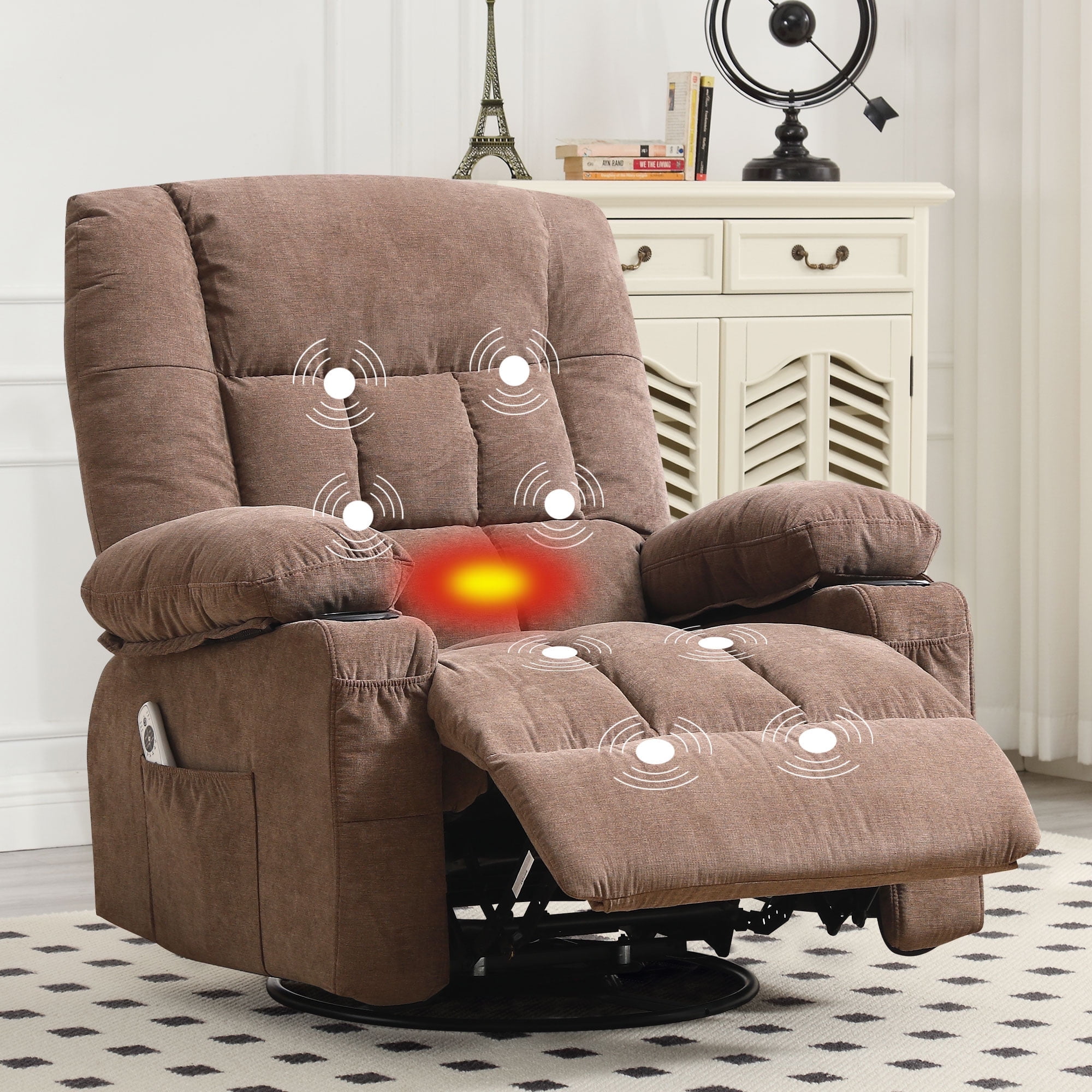 JONPONY Massage Swivel Rocker Recliner Chair with Vibration Massage and ...