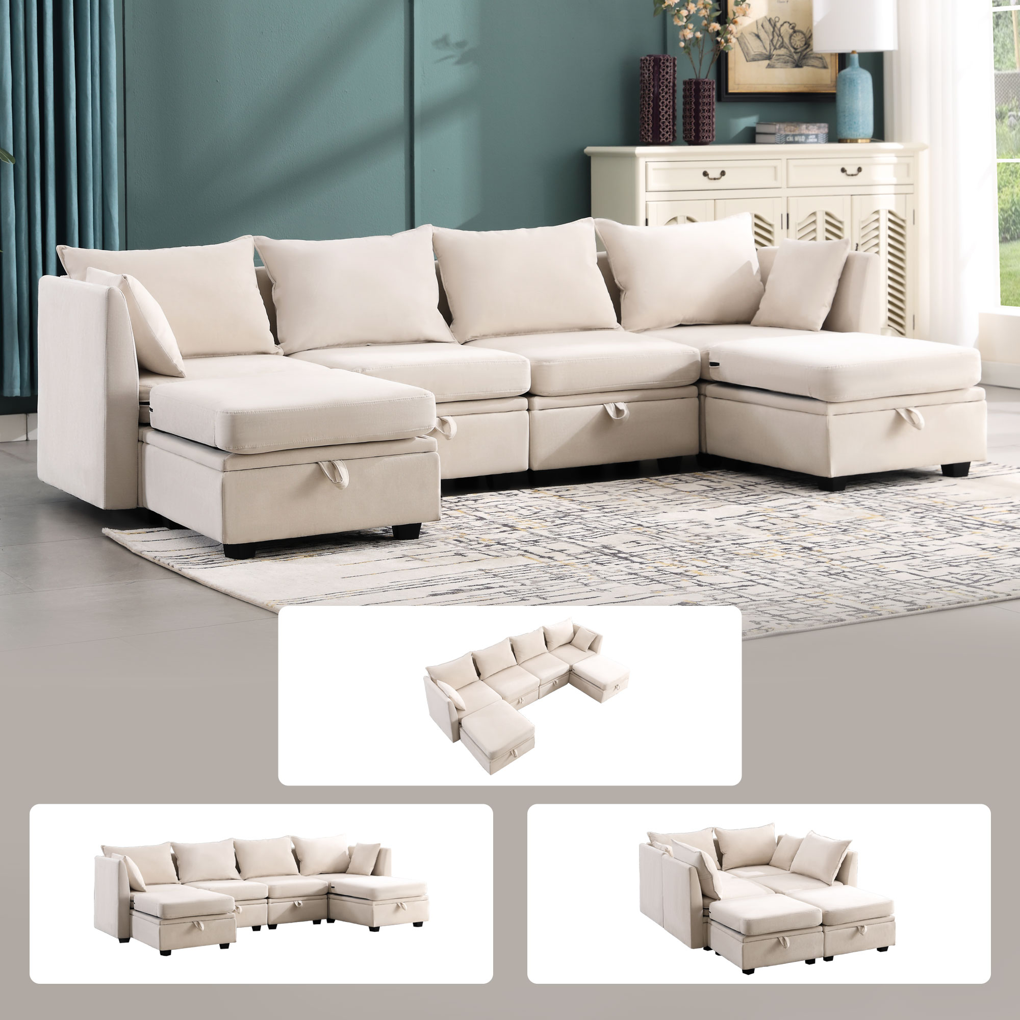 EUROCO 115.1" Oversized Modern U-Shape Modular Sectional Sofa with ...