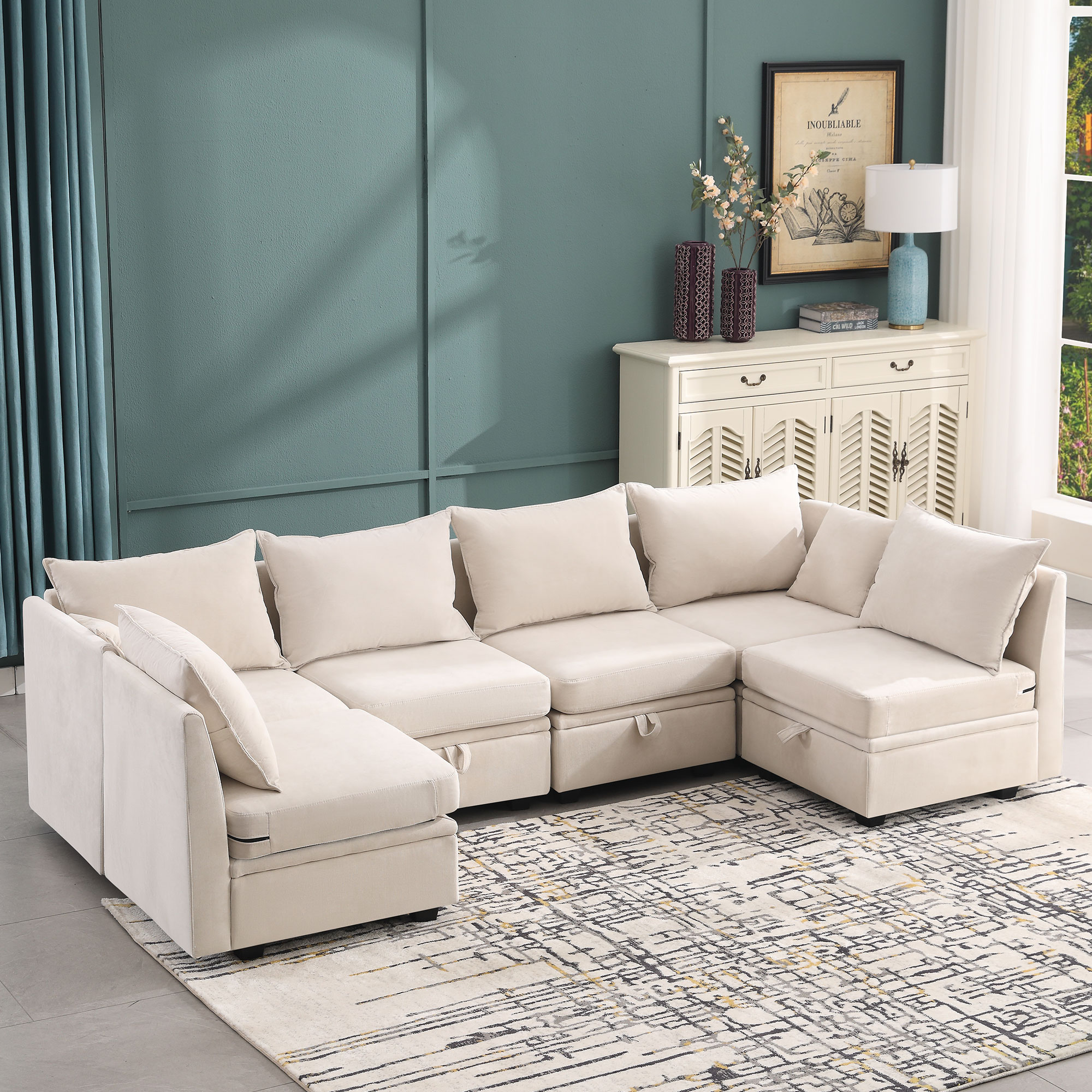Zimtown Modern Apartment Sized Comfortable L Shaped Sofa with Linen ...
