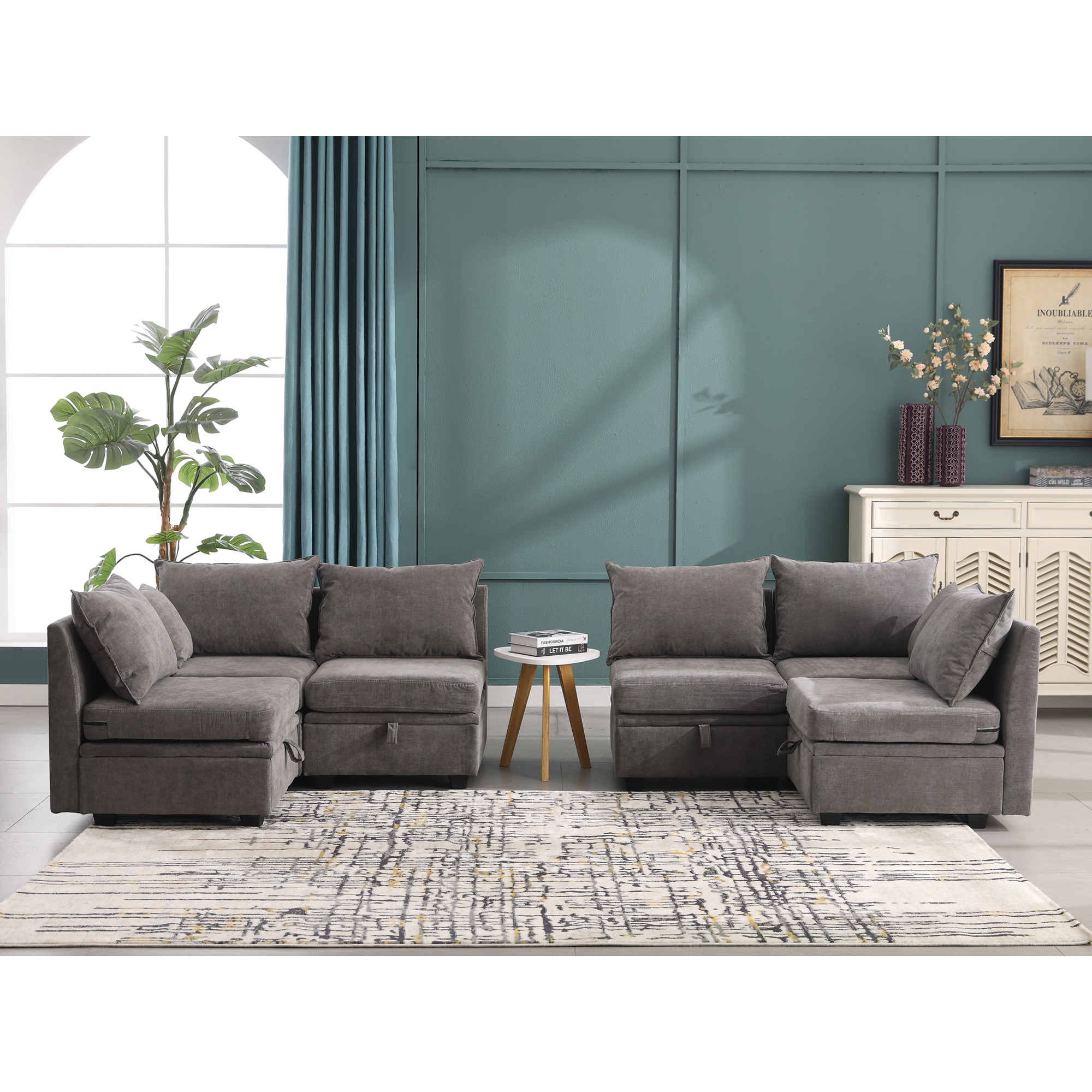 U-Shaped Sectional Sofa, Indoor Combination Sofa with Soft Bag Armrest ...