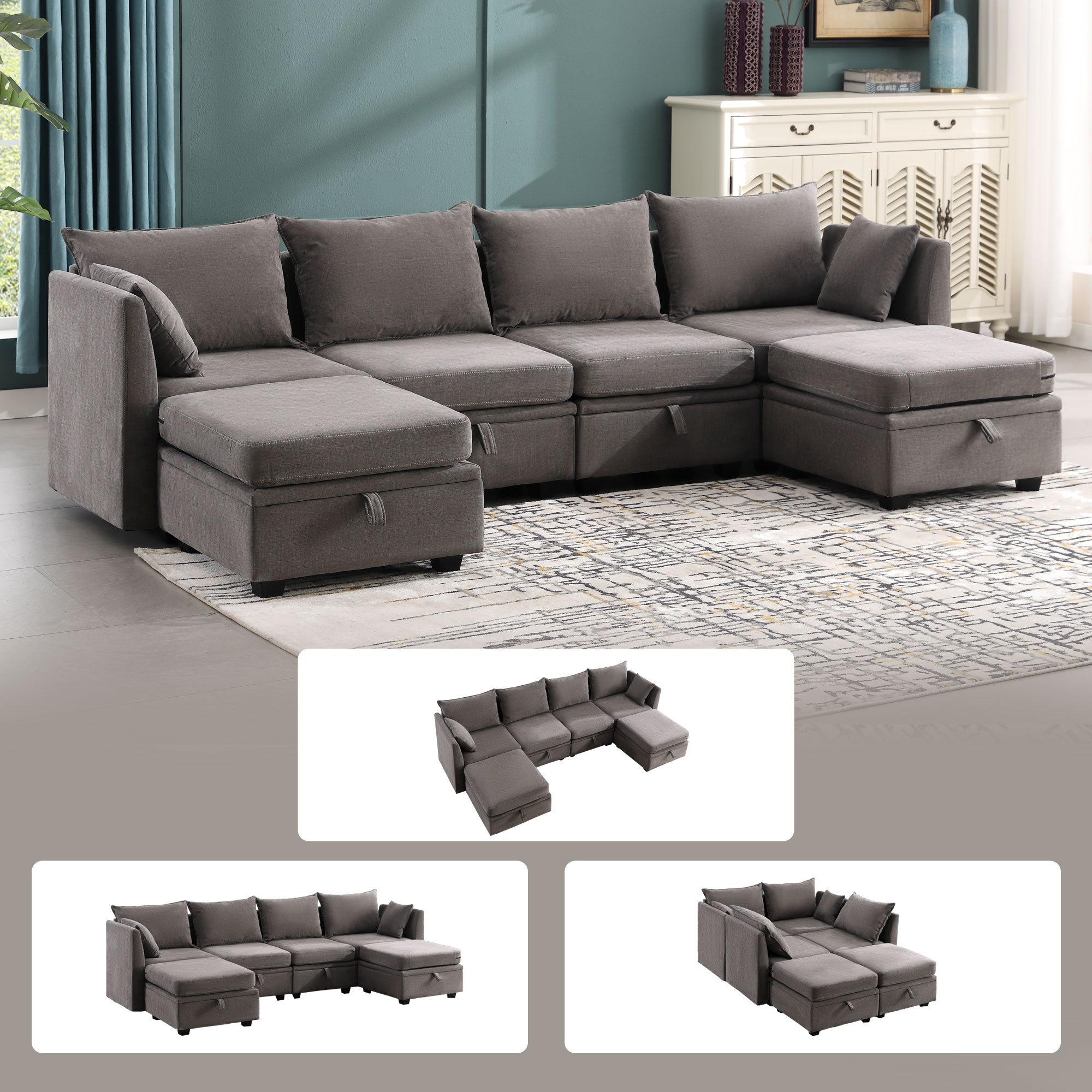 Zimtown Convertible Sectional Sofa,U Shaped Couch with Double ...