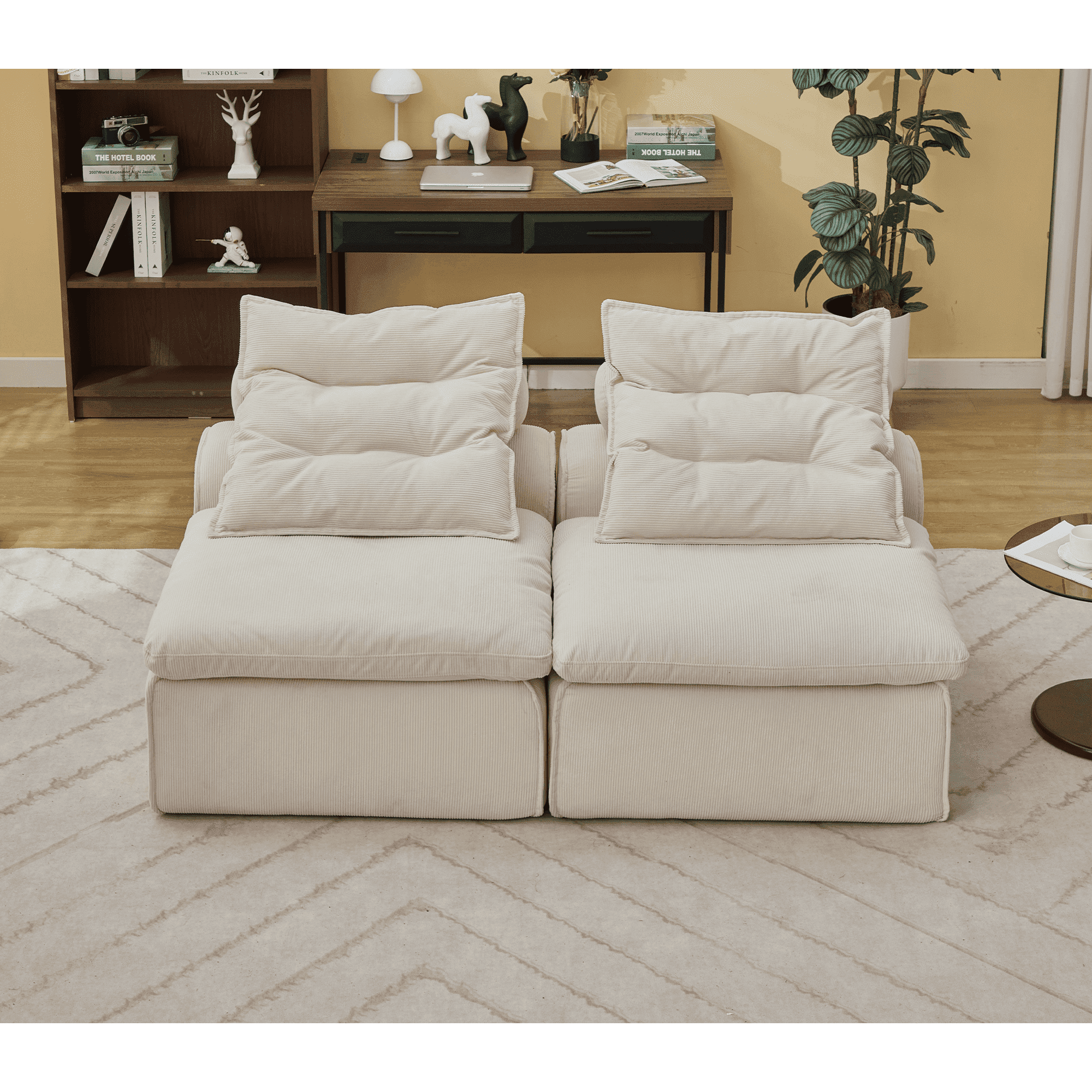 JONPONY Modular Sofa,No Armrests,At will DIY,Soft Corduroy Fabric,Neck ...