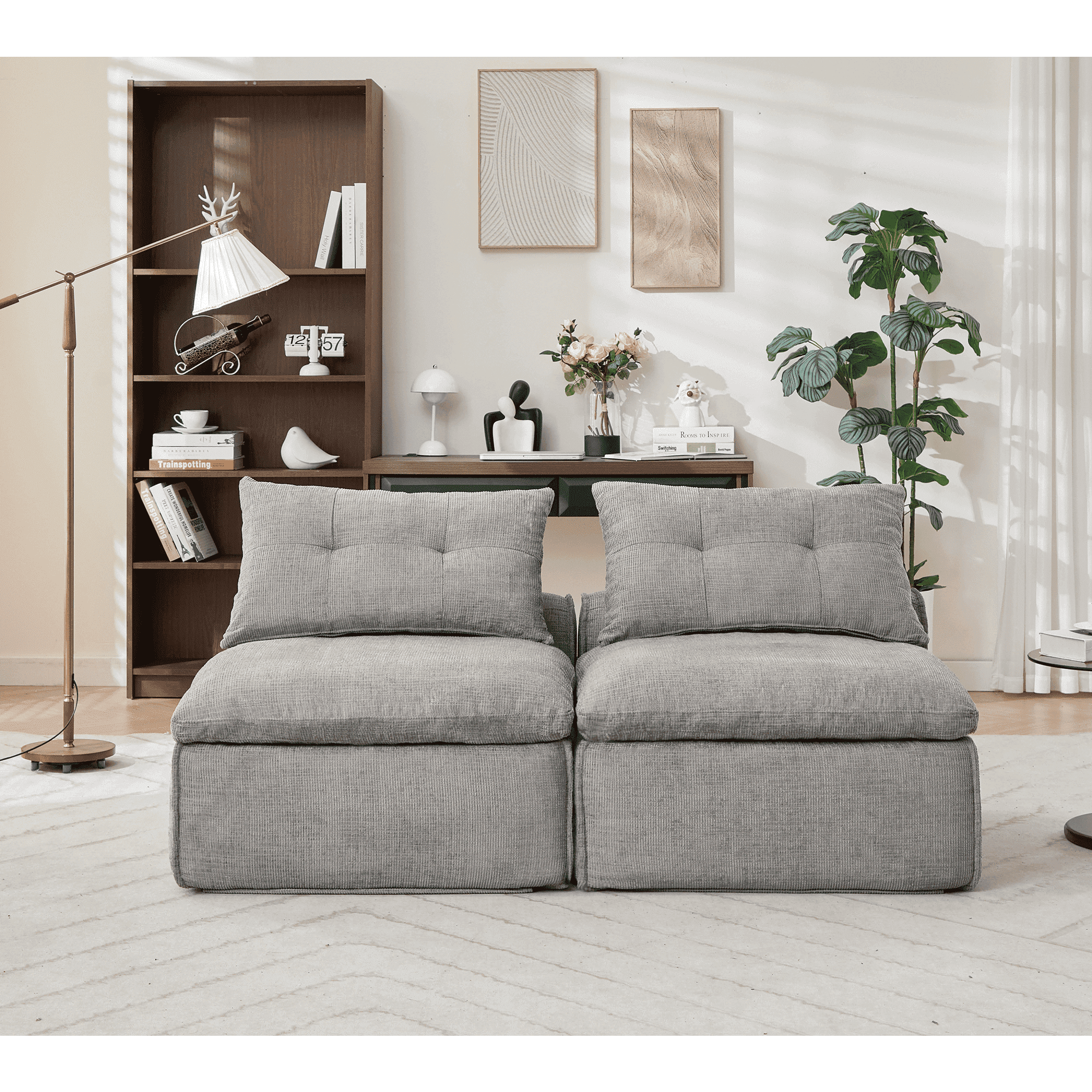 JONPONY Modular Sofa,No Armrests,At will DIY,Soft Corduroy Fabric,Neck ...