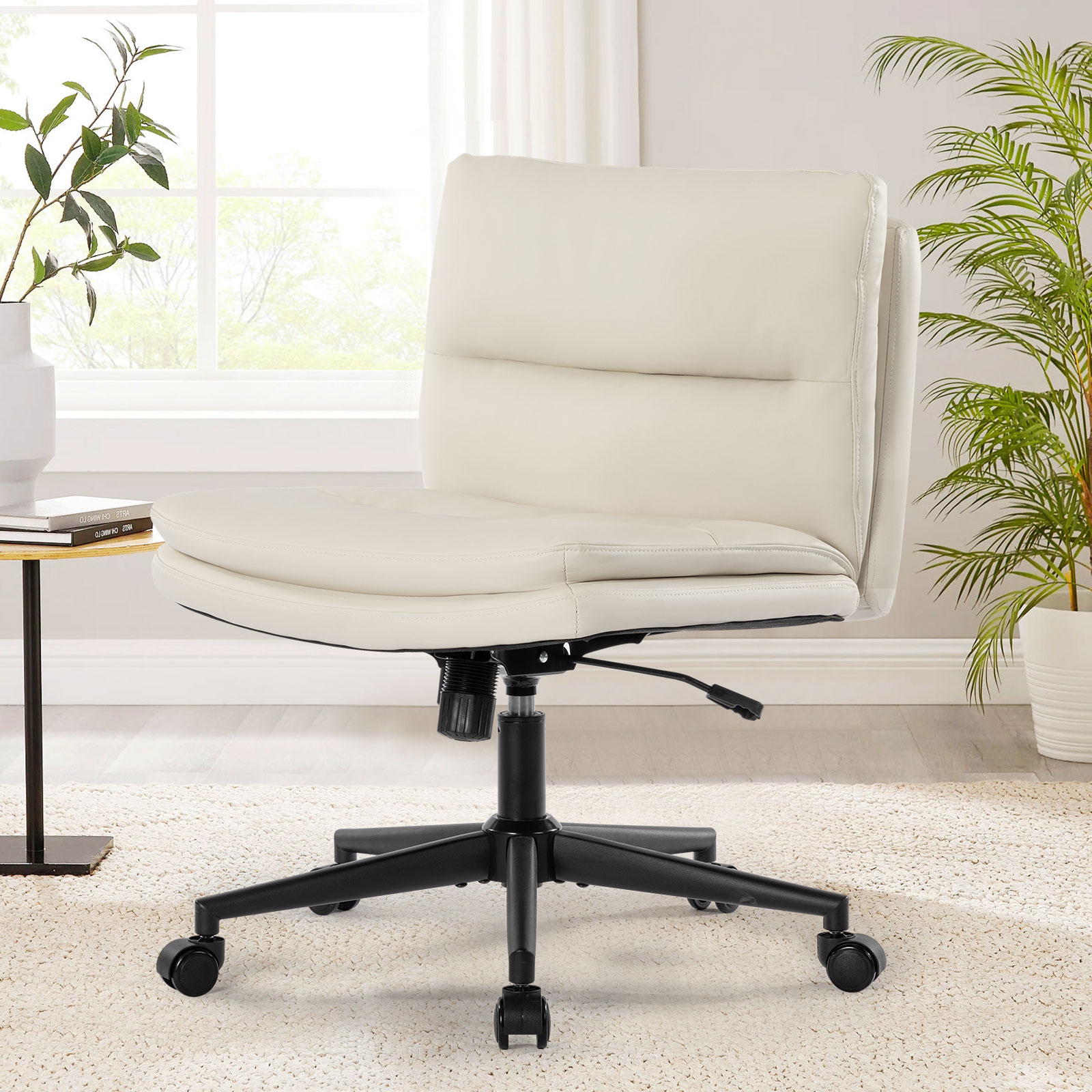 Waleaf Armless Office Desk Chair No Wheels,Fabric Padded Criss Cross ...