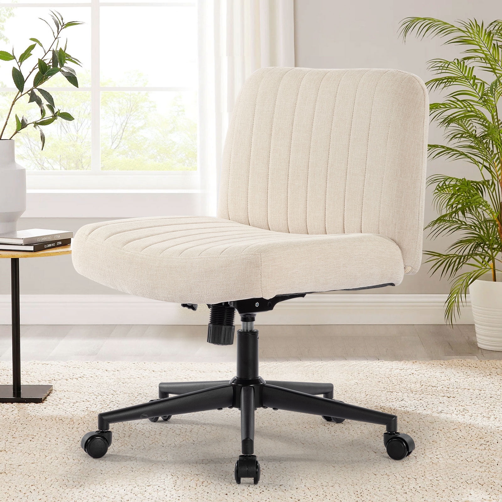 JONPONY Office Chair Armless Desk Chair with Wheels, Fabric Padded Wide ...