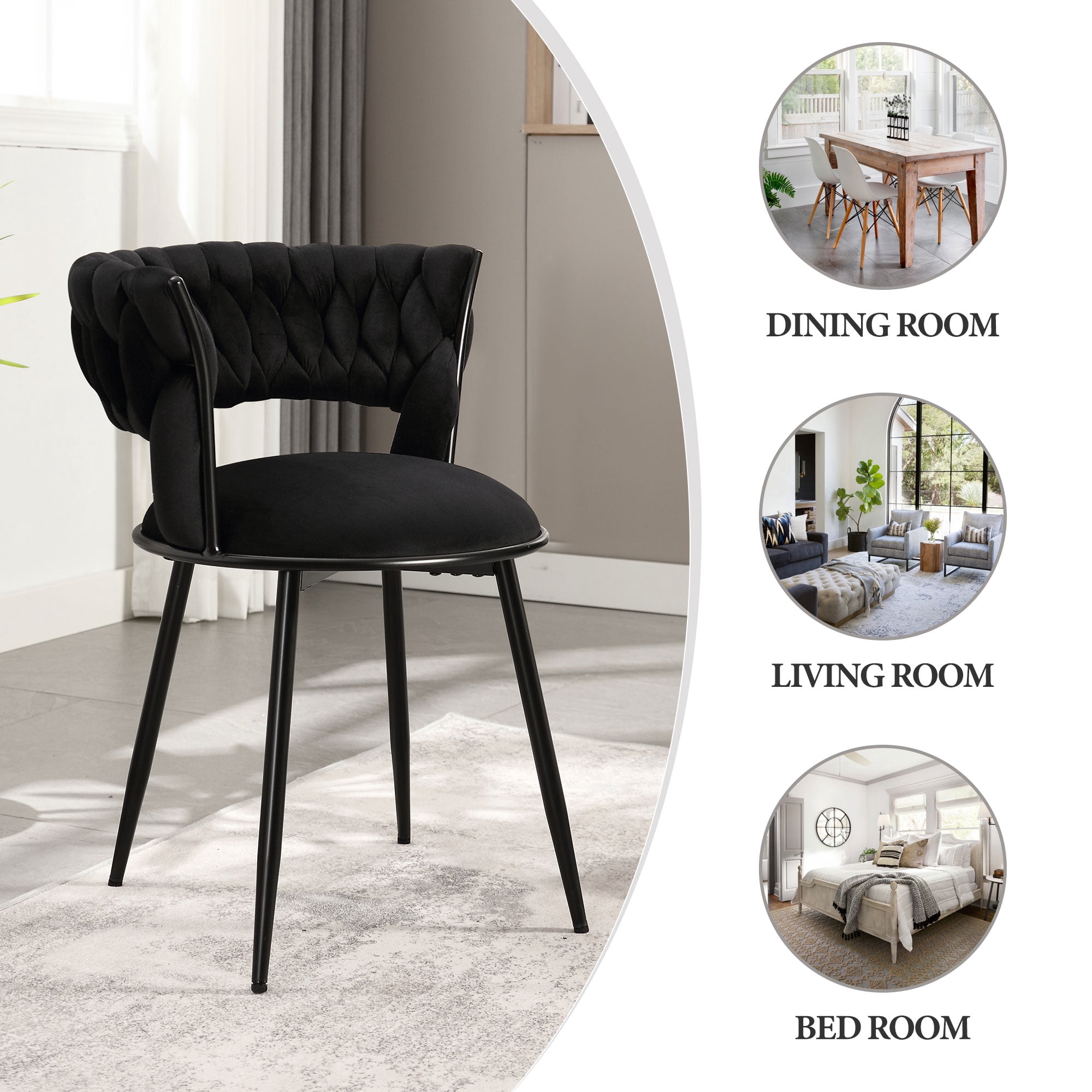 JONPONY Velvet Office Chair with Black Metal Legs, Modern Desk Chair ...