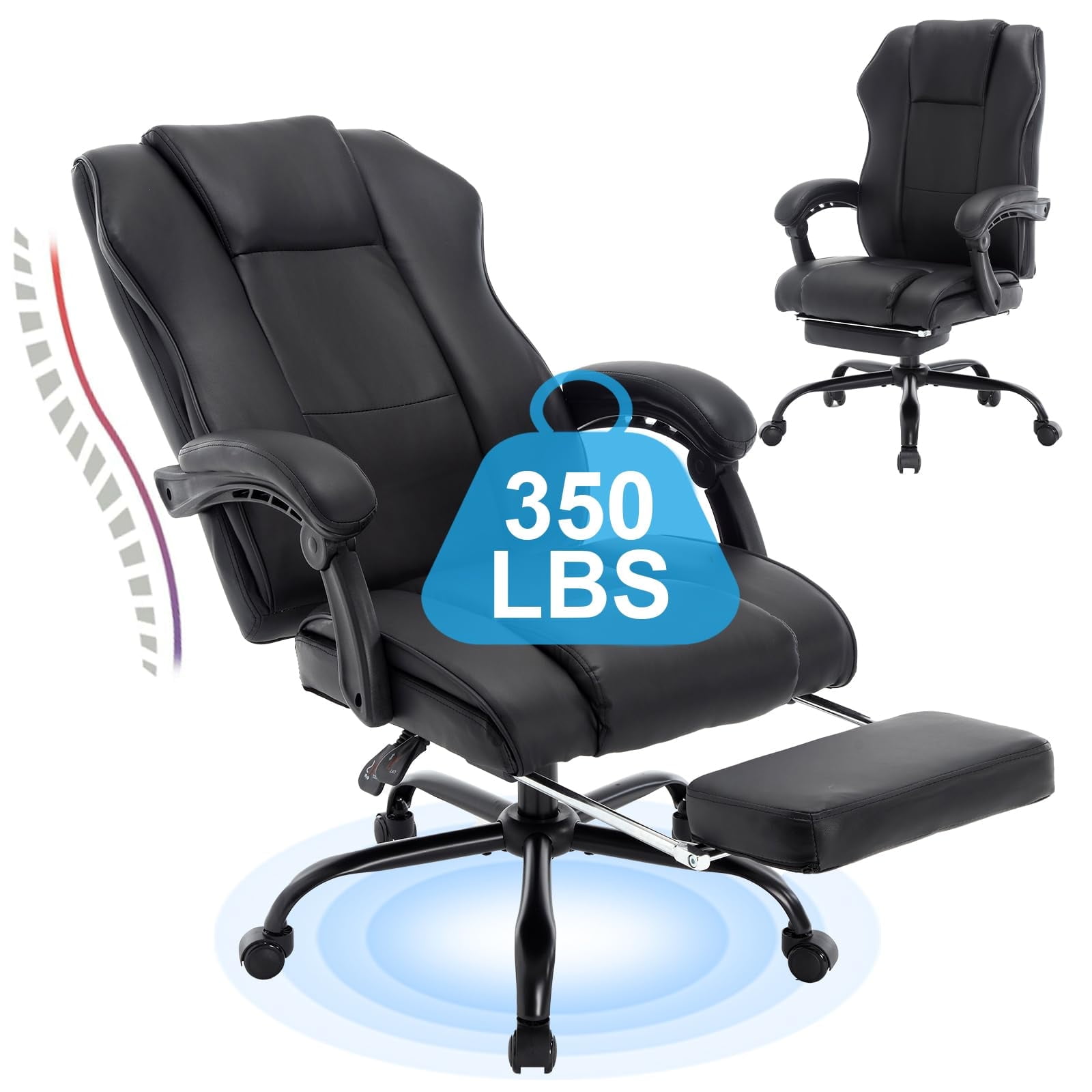JONPONY Office Chair,Reclining Office Chairs with Footrest, PU Leather ...