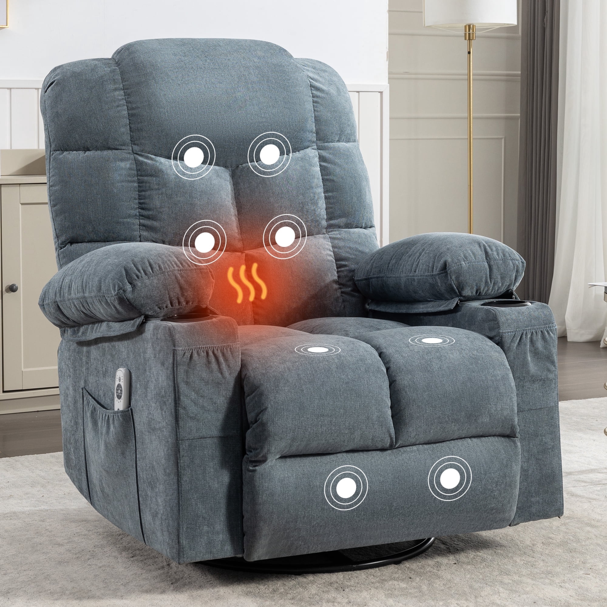 JONPONY Massage Rocker Recliner Chair with Vibration Massage and Heat ...
