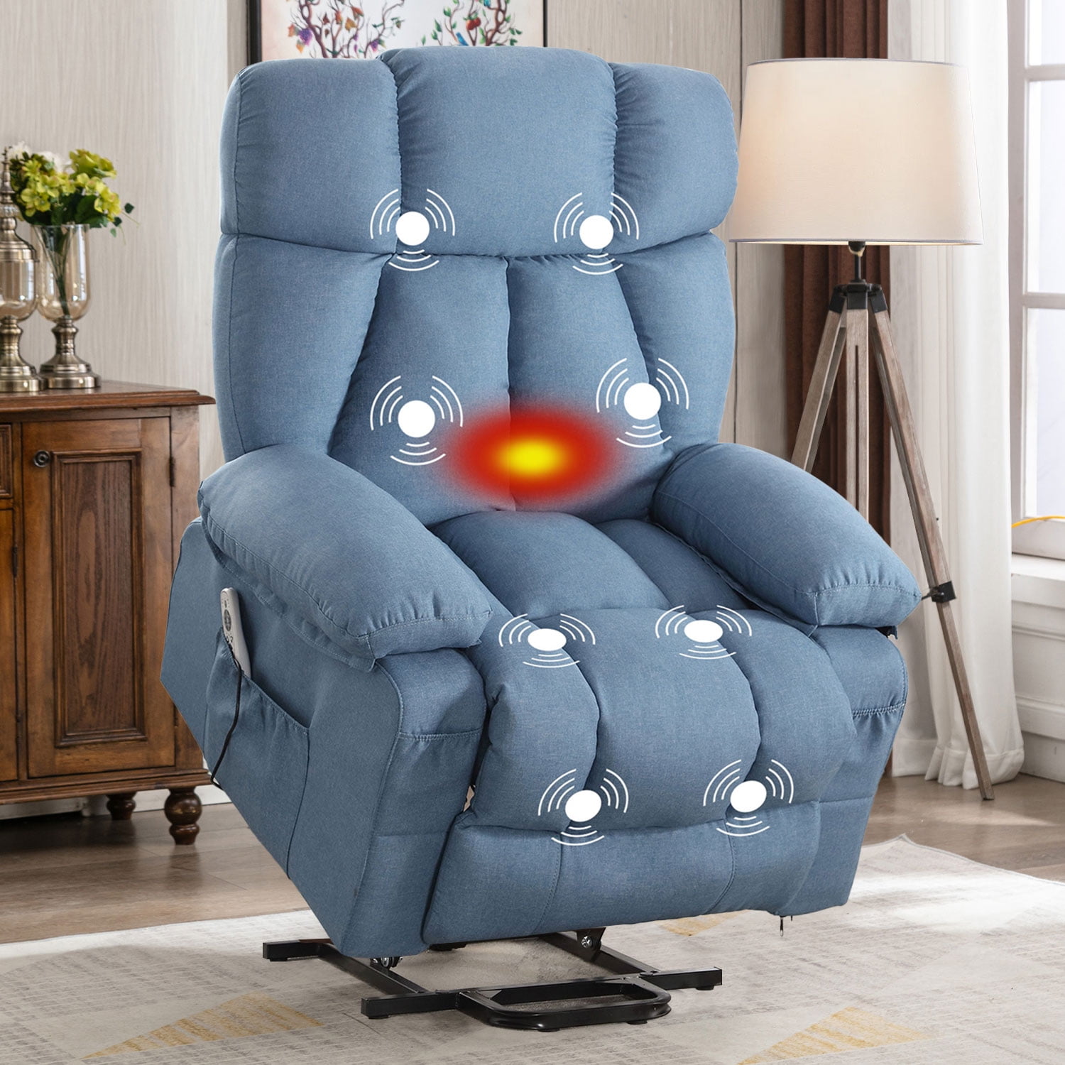 JONPONY Heated Lift Recliner Chair, Electric Recliner with Massage, USB ...