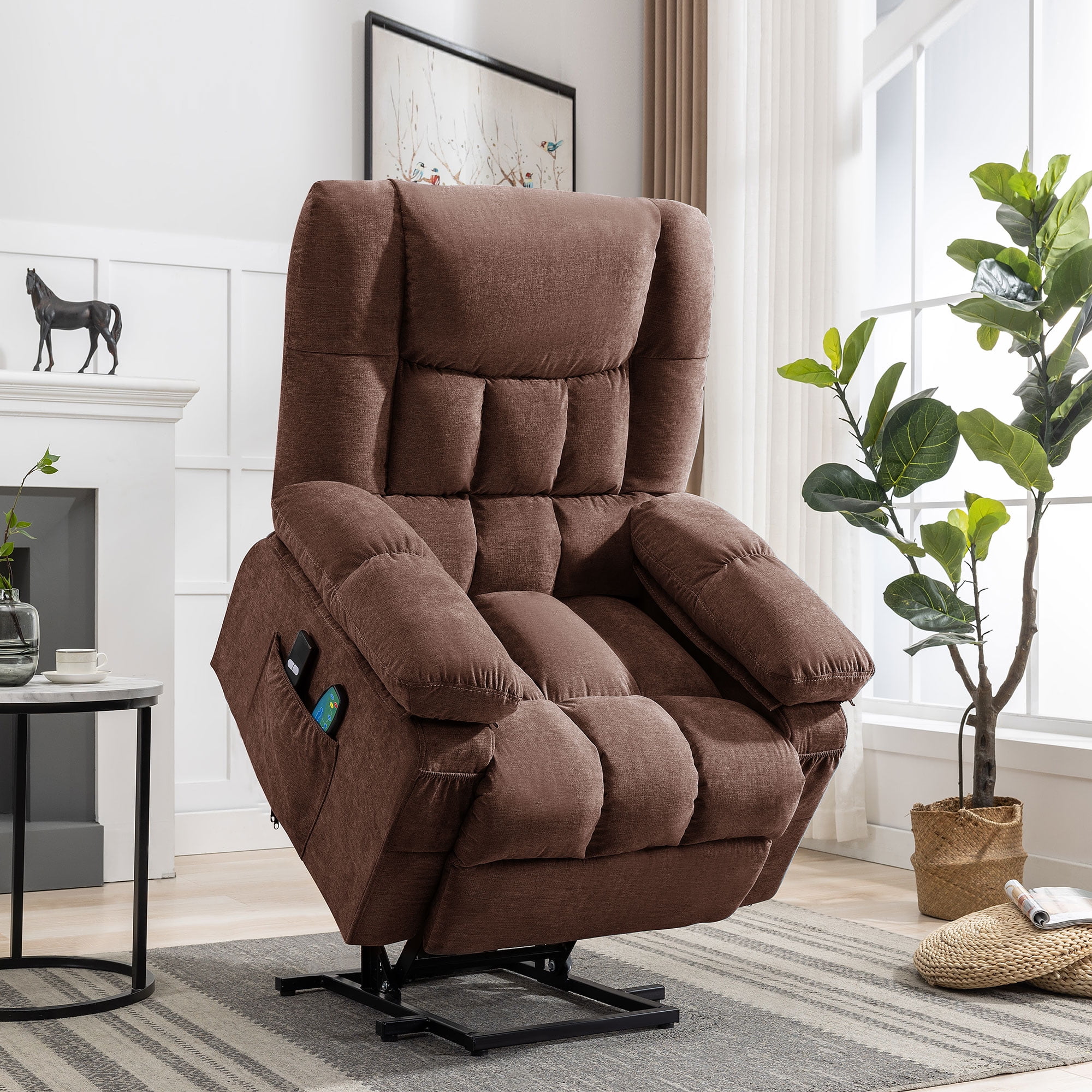 JONPONY Vibrating Massage Recliner Chair, Brown, Single Sofa with ...