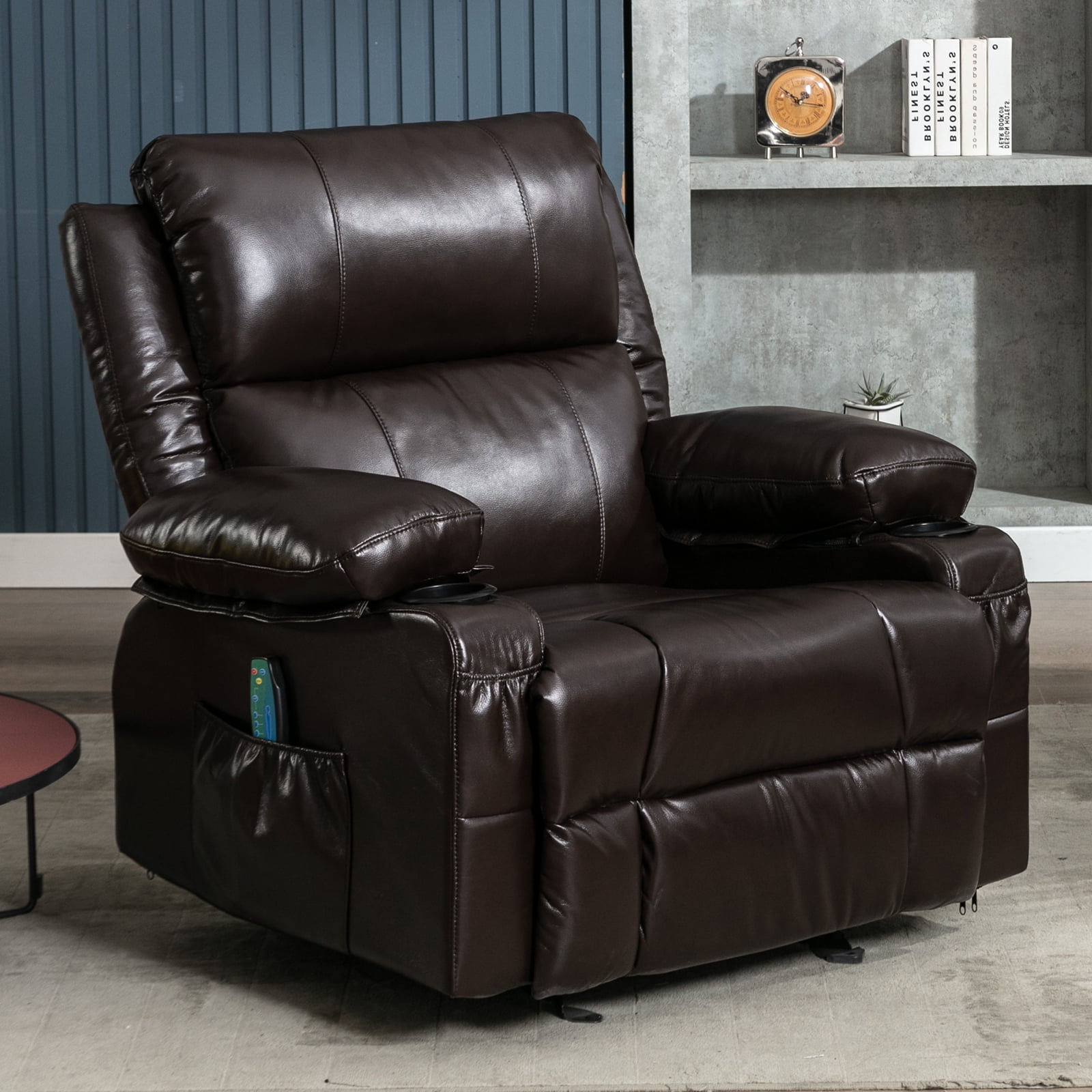 JONPONY Leather Recliner Chair with Rocker, Massage, Heat, USB Charger ...