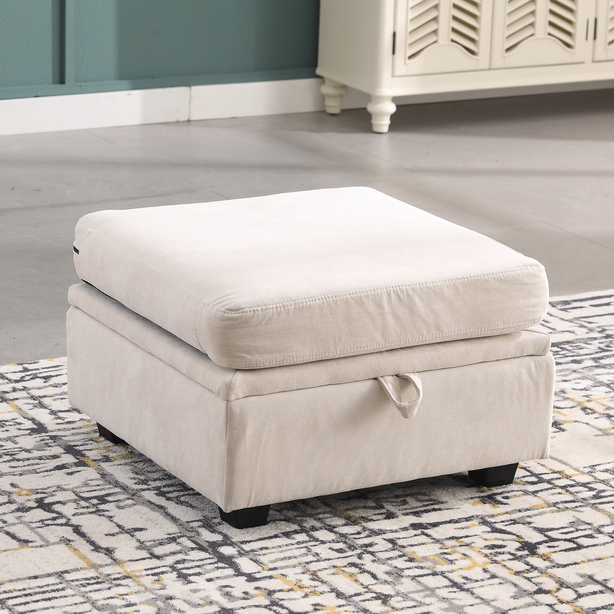 "JONPONY Storage Ottoman for Sectional Sofa, Beige Textile, 25.0""D x ...