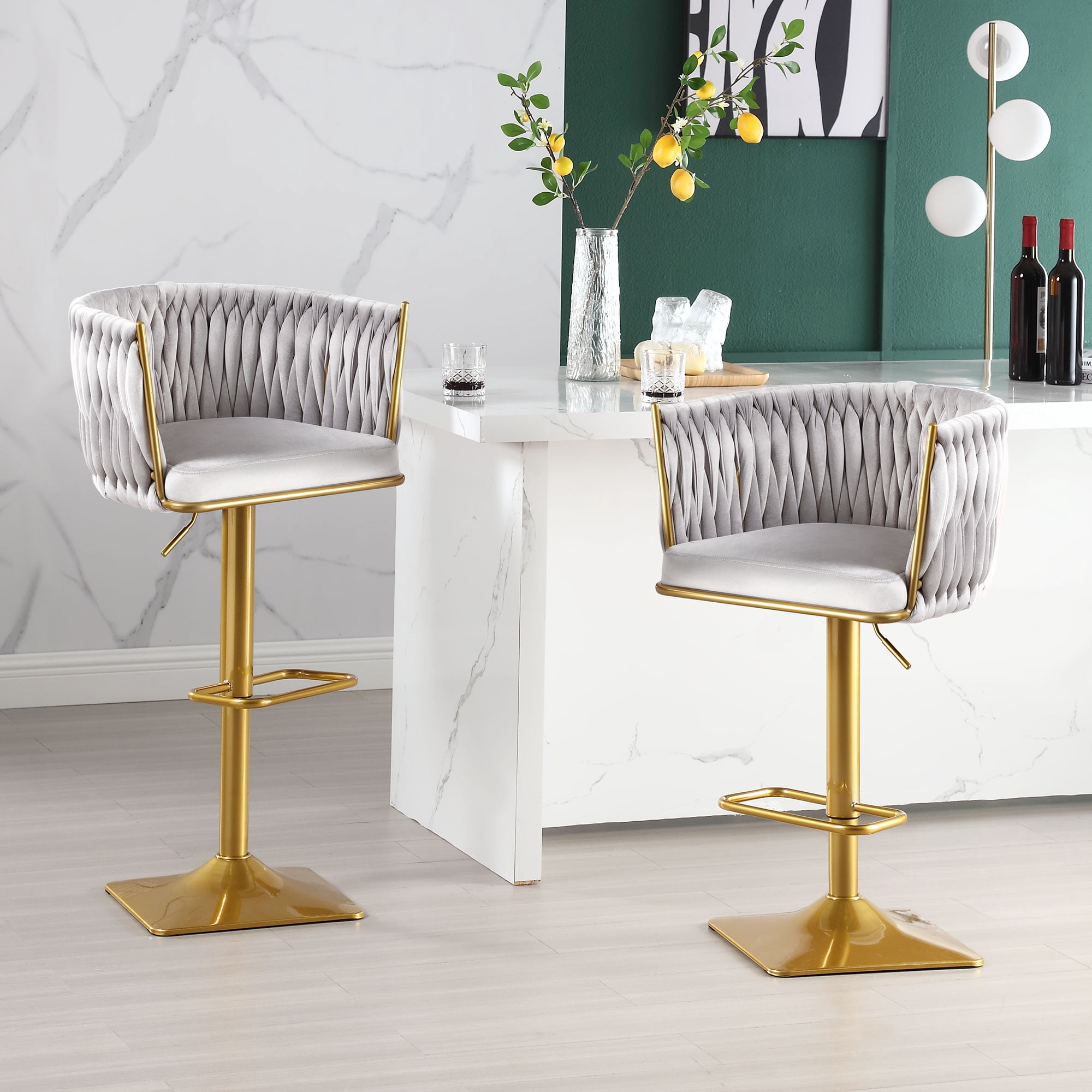 JONPONY Swivel Bar Stools Set of 4,Velvet Counter Height Bar Chairs for ...
