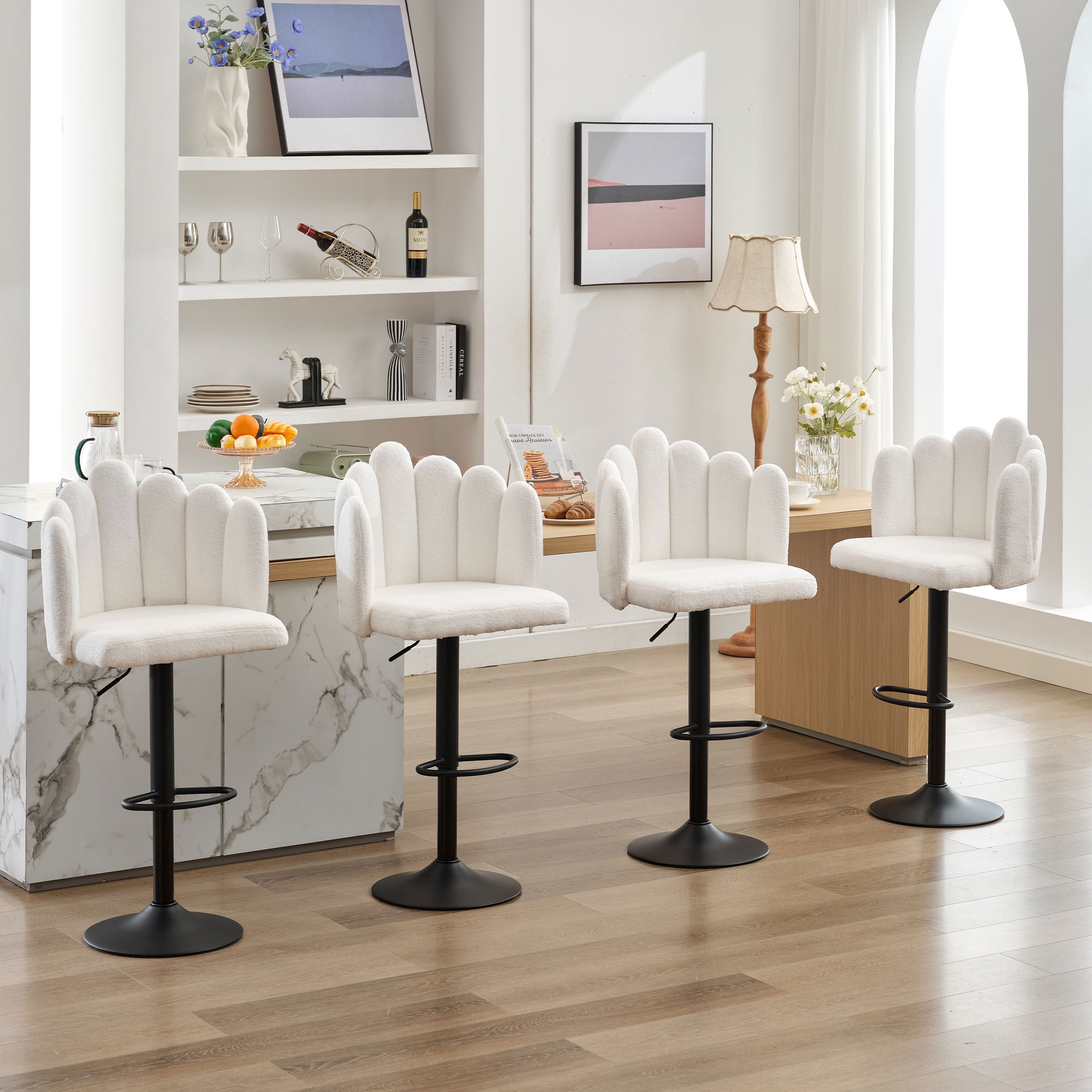 JONPONY Swivel Bar Stools Set of 4, High Backs, Beige Counter Height ...